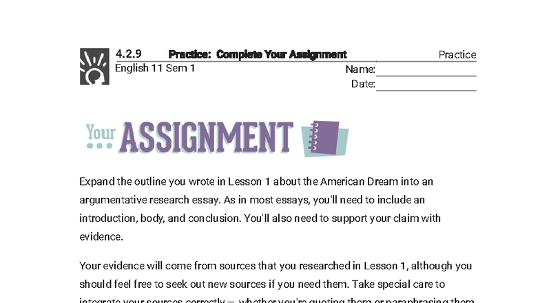4.2.9 Practice: Argumentative Essay on the American Dream - English 11 ...