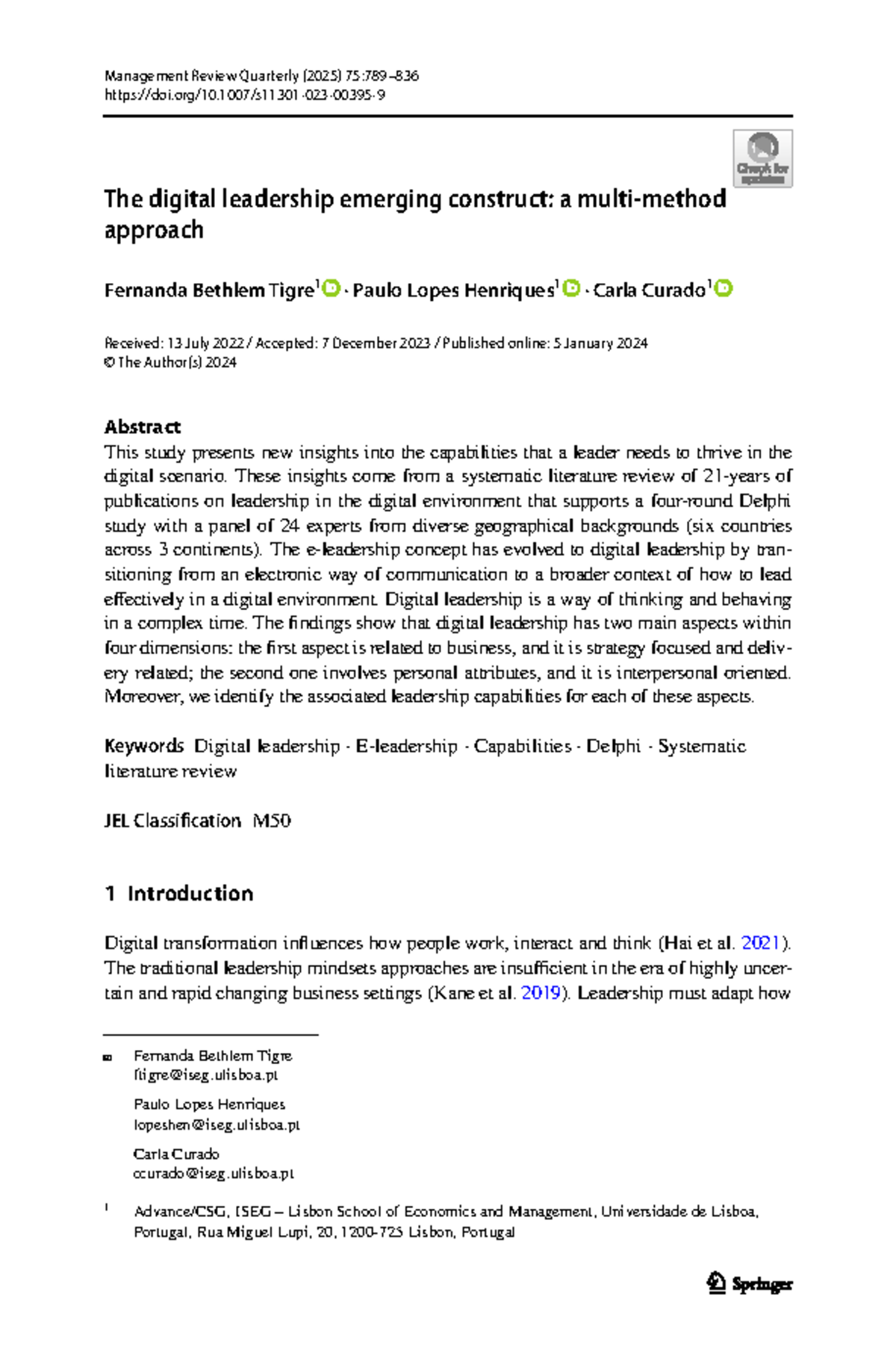 Digital Leadership Capabilities: Insights from a Systematic Review ...