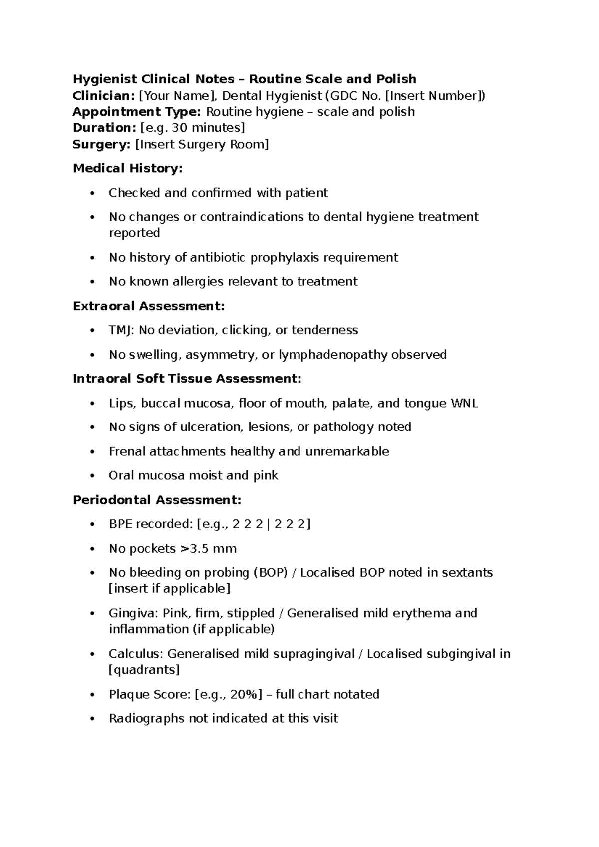 Hygiene Notes Part 1: Routine Scale and Polish Clinical Summary - Studocu