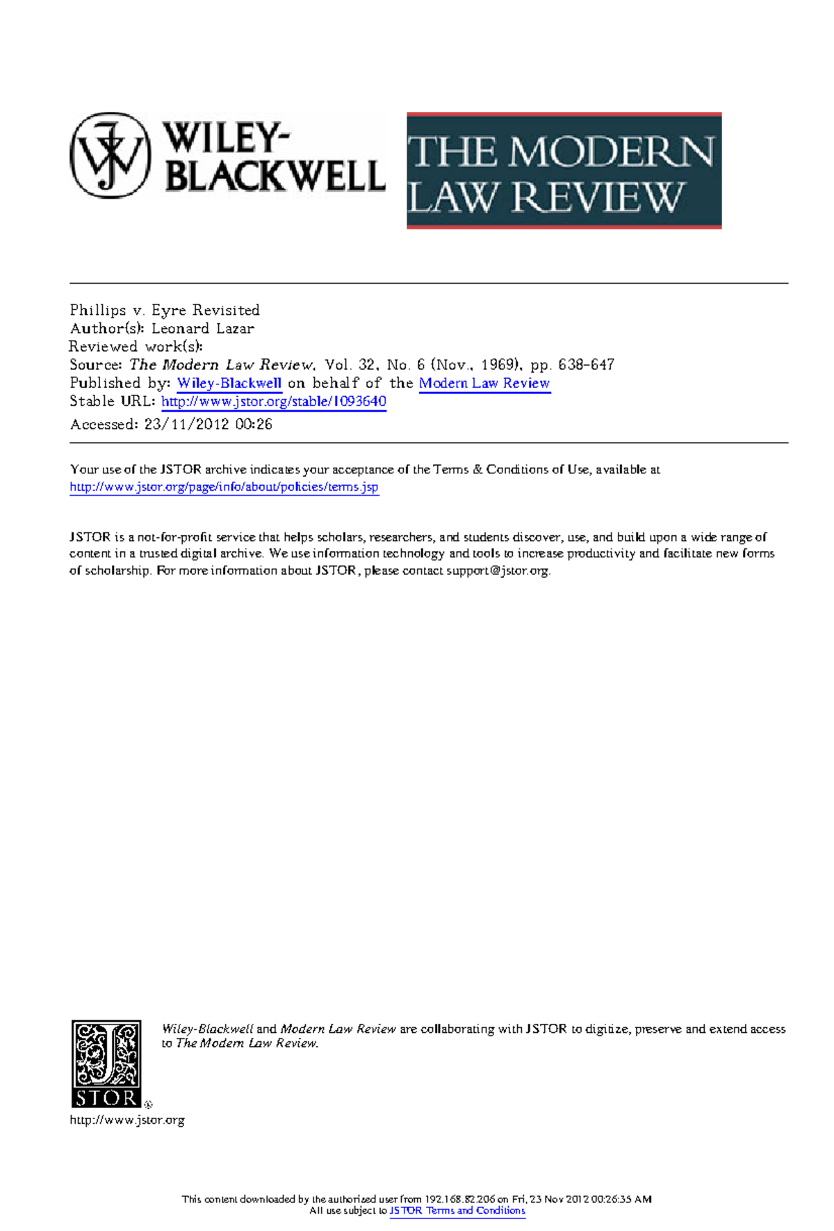 Phillips v. Eyre Revisited: A Critical Analysis of Its Legal ...
