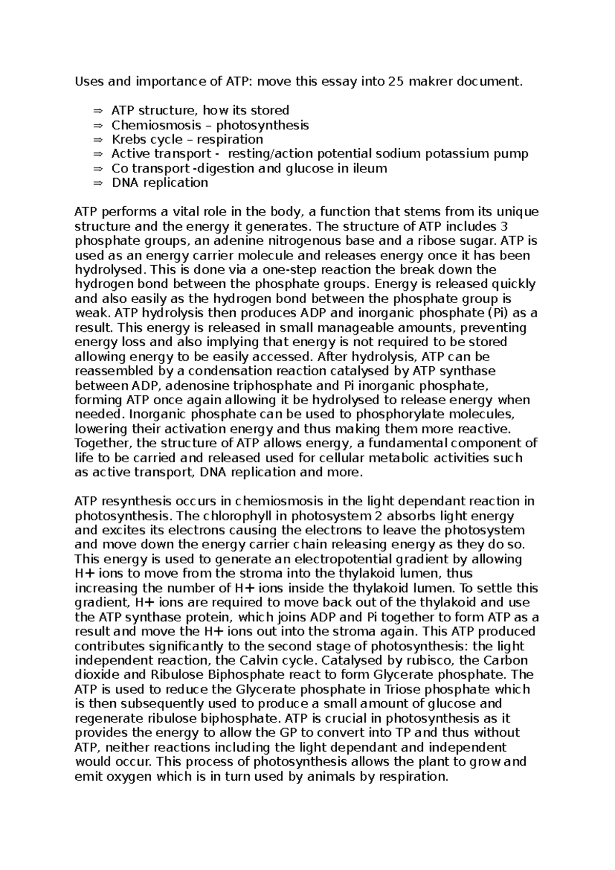 Bio Essay: Importance and Role of ATP in Metabolism and Photosynthesis ...