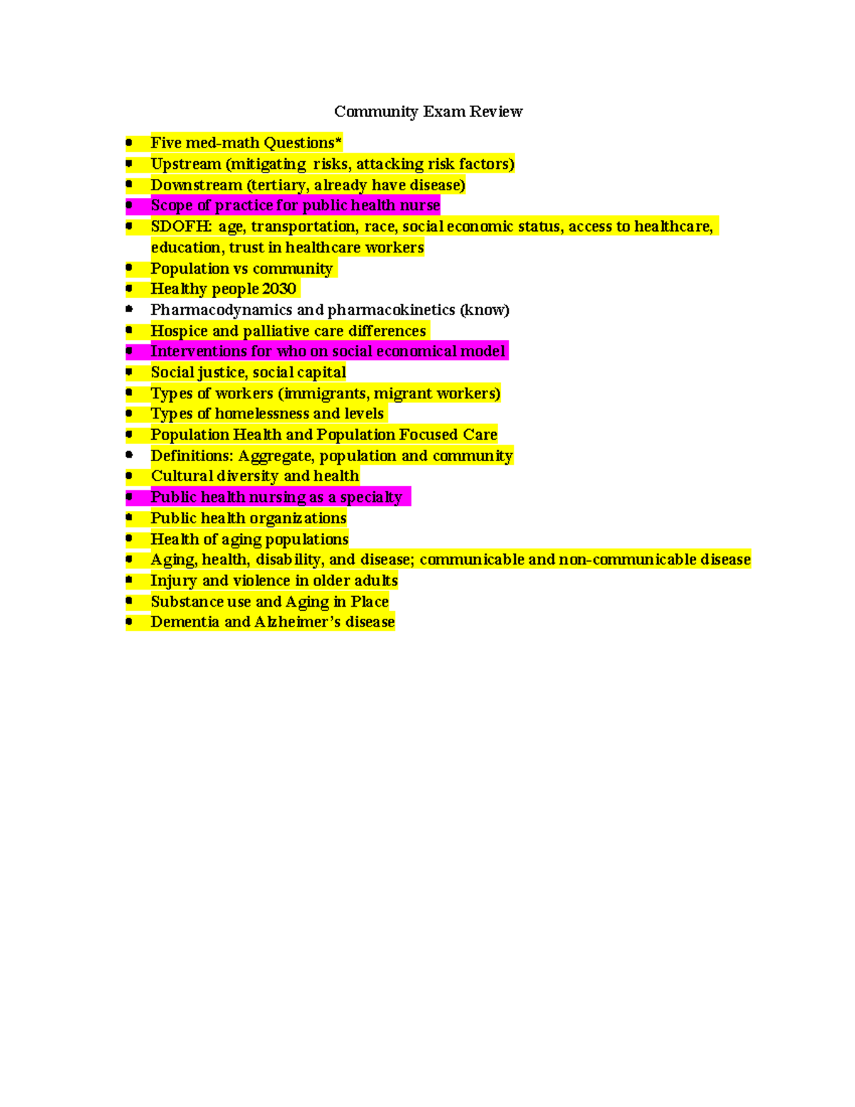 Community Health Exam 1 Review: Key Concepts and Interventions - Studocu