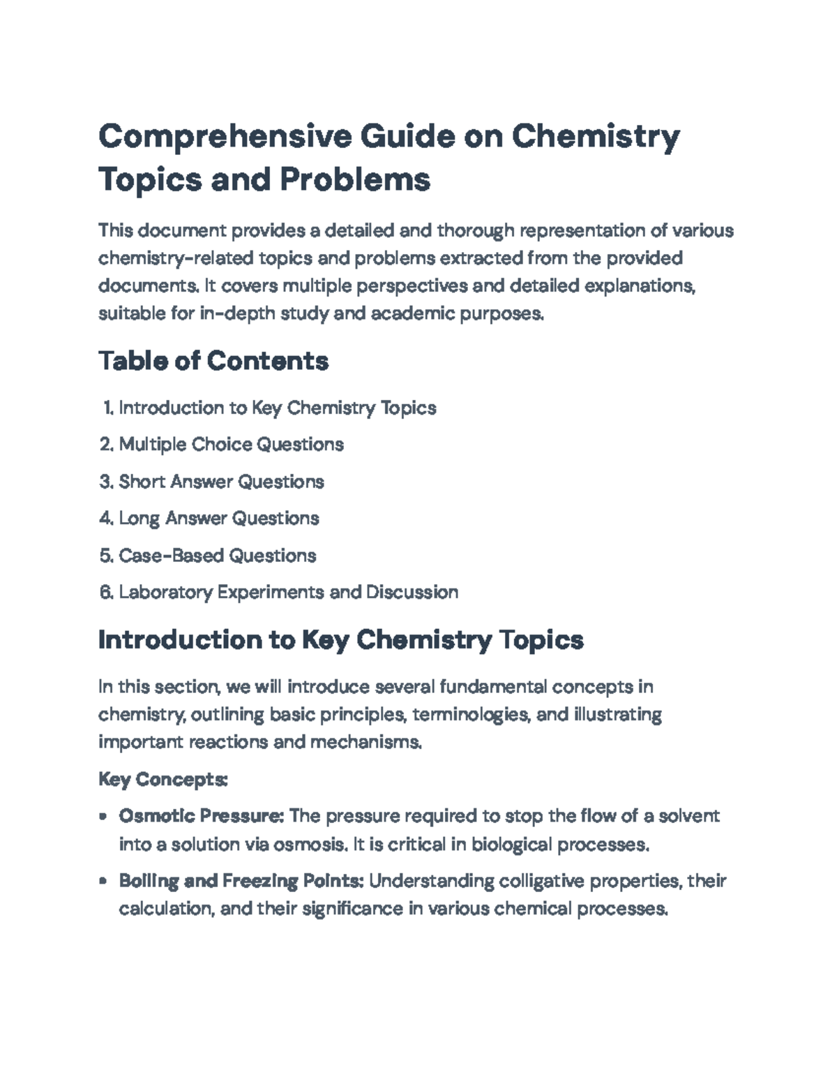 Comprehensive Chemistry Study Guide: Topics, MCQs, and Experiments ...