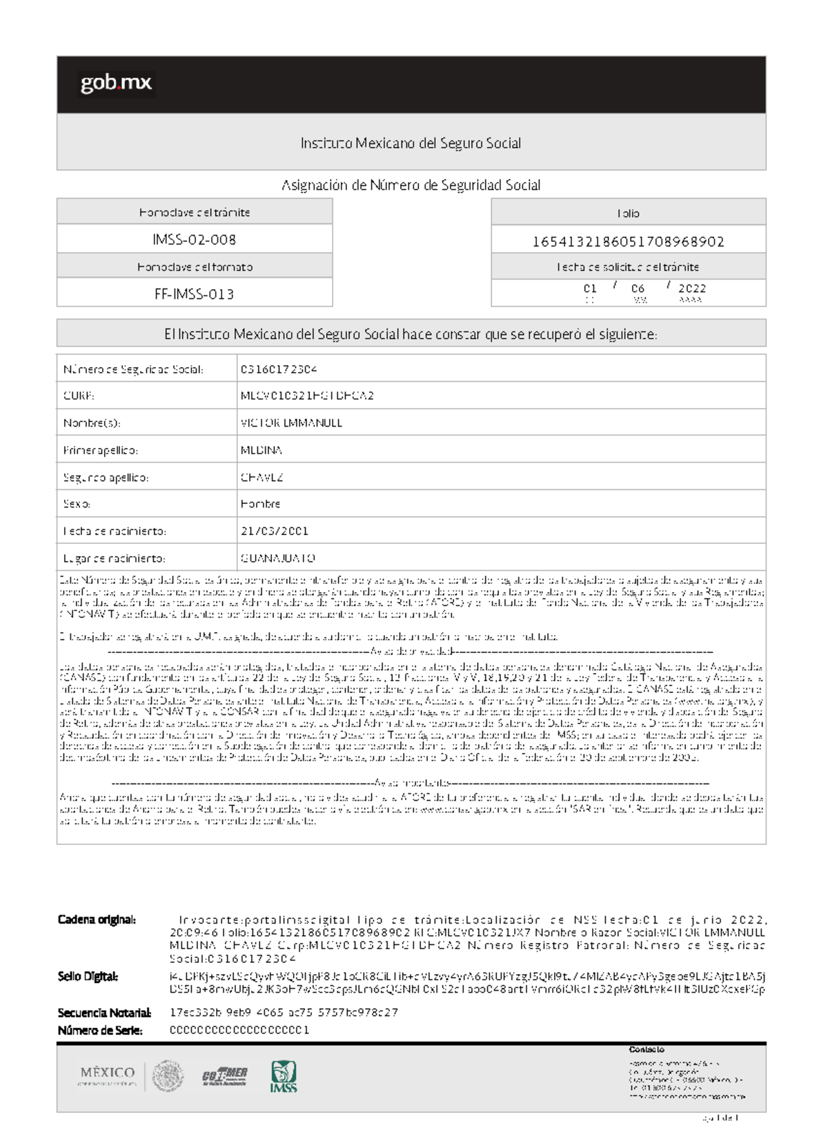 Comprobante NSS - sdffds - Instituto Mexicano del Seguro Social El ...