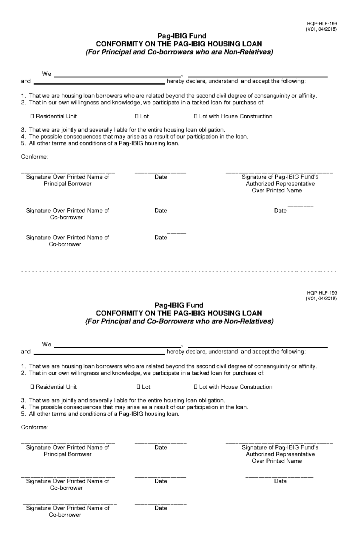 HLF199 Pag-IBIG Housing Loan Conformity for Non-Relatives V01 - Studocu