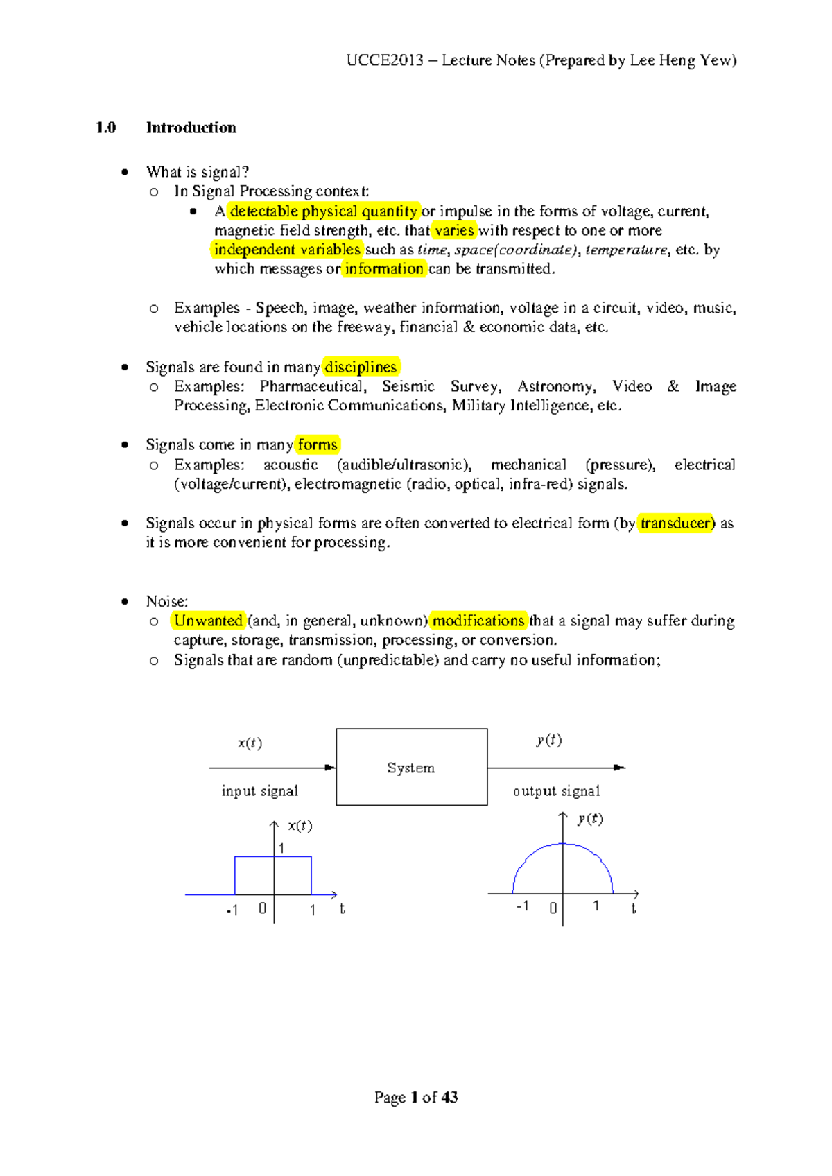 Lesson 1 - Signals & Systems v2.2 (Lecturer) - 1 Introduction What is ...