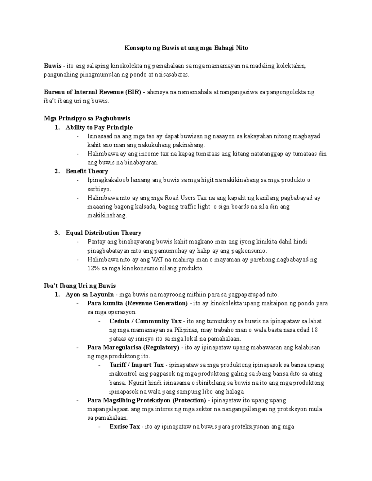 Konsepto ng Buwis at ang mga Bahagi Nito 9 Uri ng Buwis - Konsepto ng ...