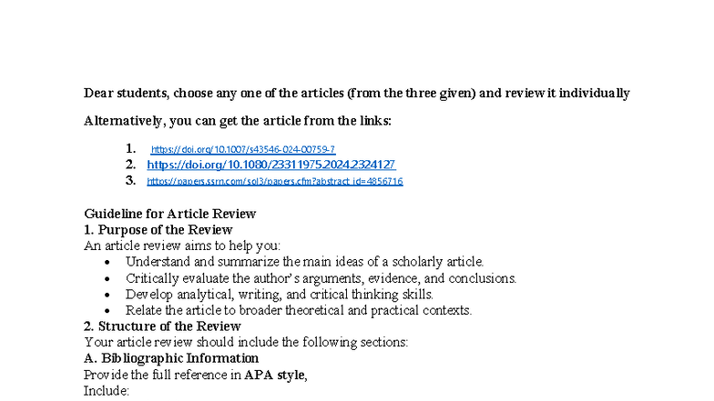 Article Review Guideline: Critical Evaluation Framework - Studocu