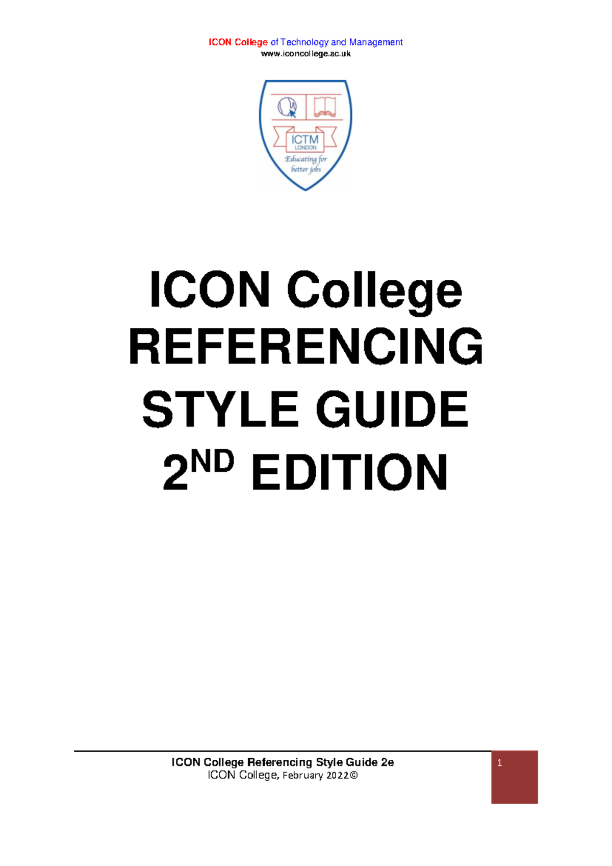 ICON College Harvard Referencing Style Guide 2nd Edition (Feb 2022 ...