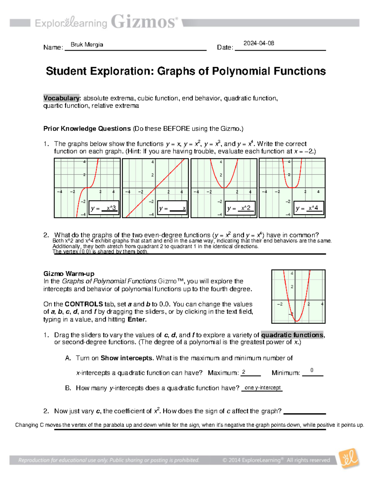 MHF4U-Unit 1 Graphs of Polynomial Functions Student Exploration Guide ...