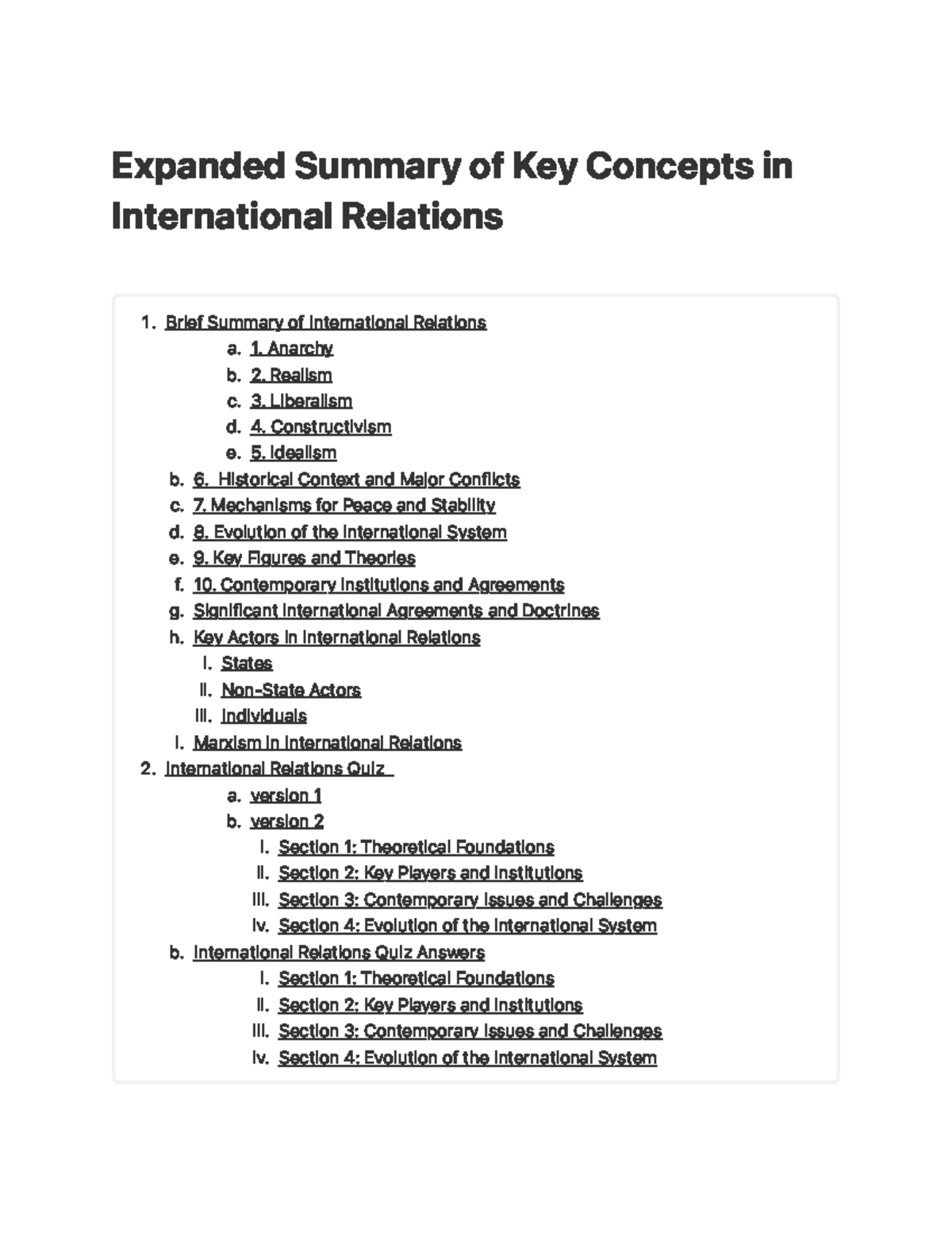 Expanded Summary of Key Concepts in International Relations - Brief ...