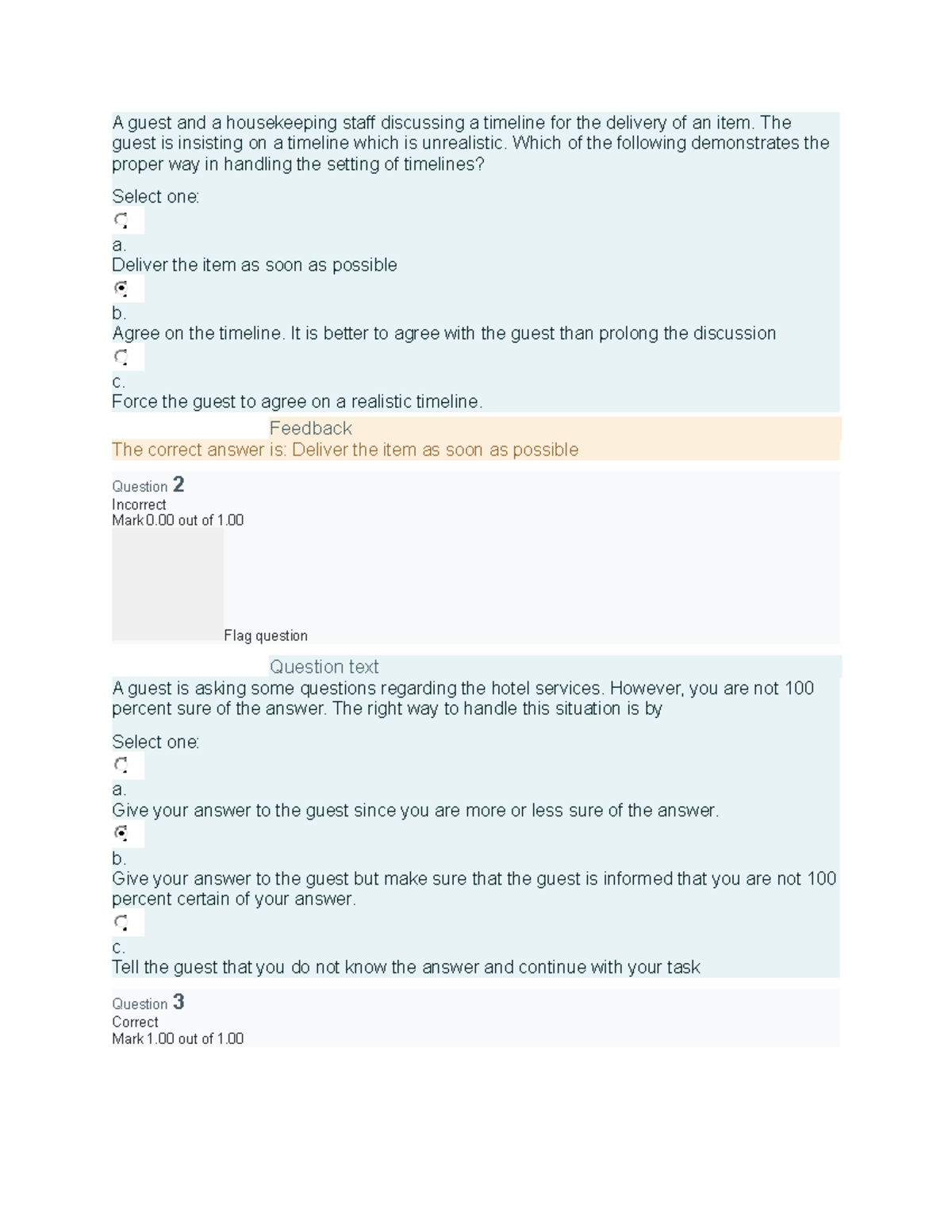 Housekeeping Staff Response Scenarios: Training Quiz (HS 101) - Studocu