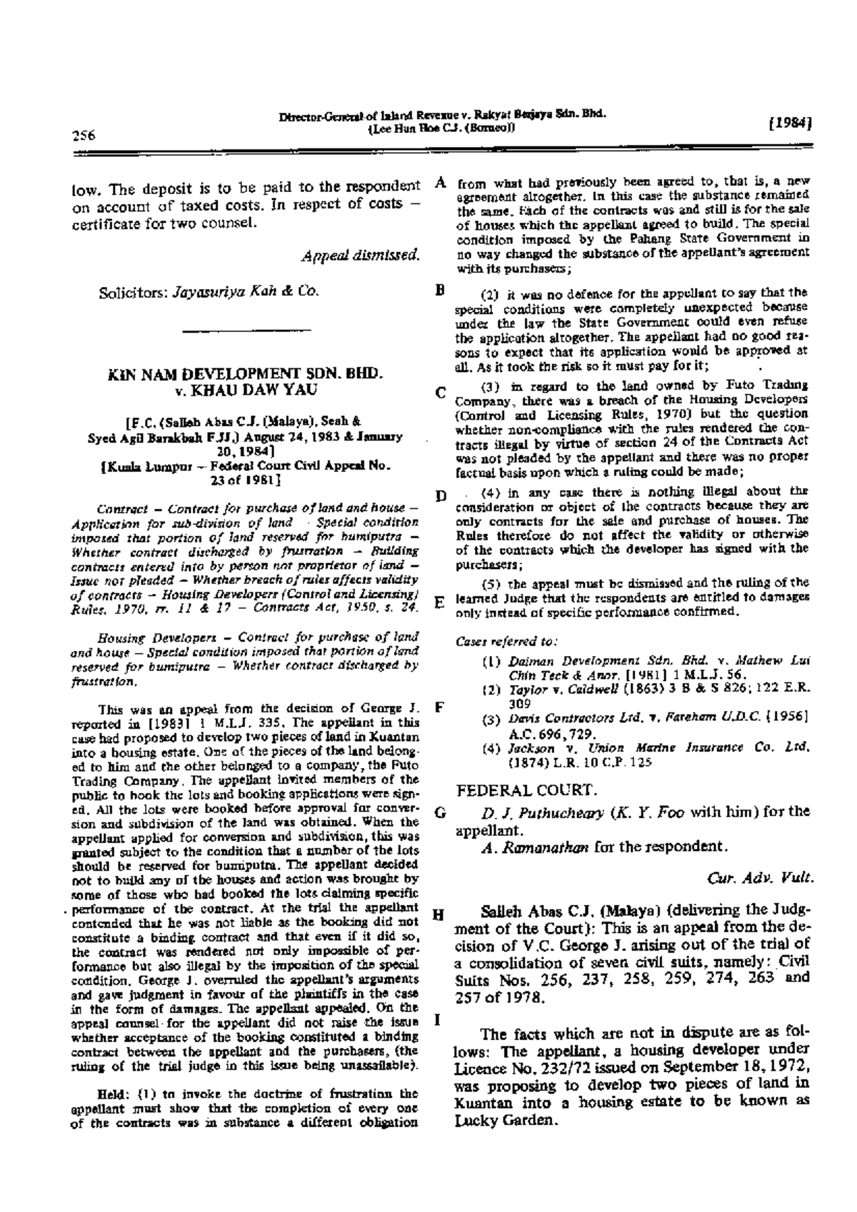 KIN NAM Development Sdn. Bhd. v. Khau Daw Yau: Legal Analysis and ...