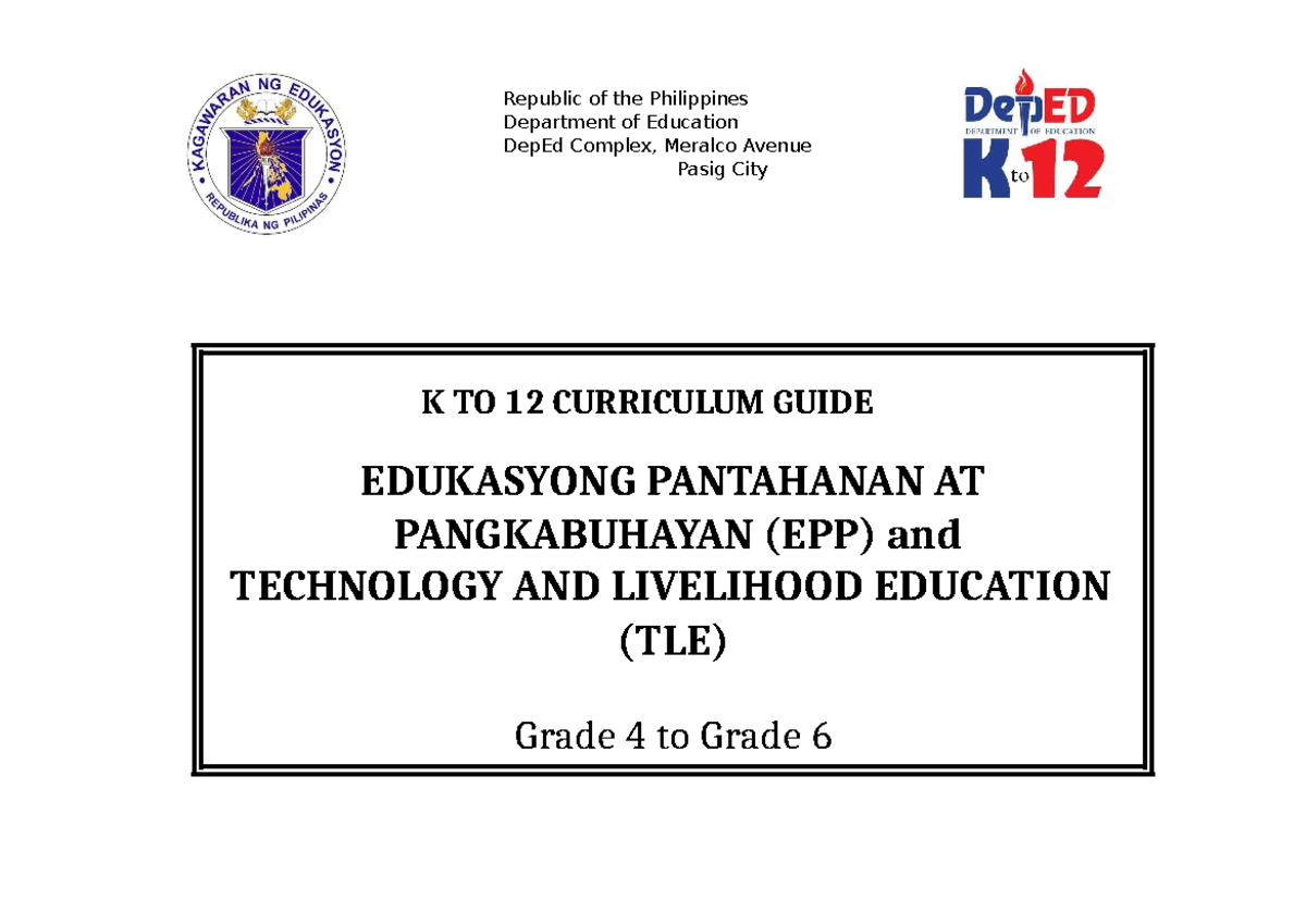 EPP,TLE Curriculum Guide - Republic of the Philippines Department of ...