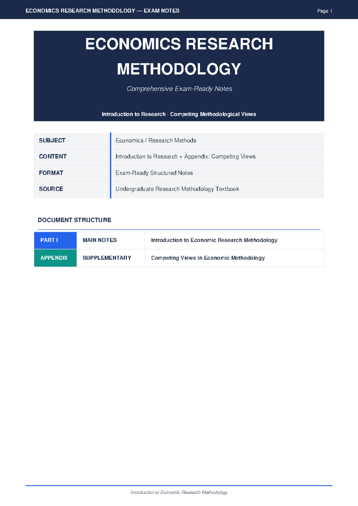 ECON 101: Research Methodology Exam Notes & Key Concepts - Studocu