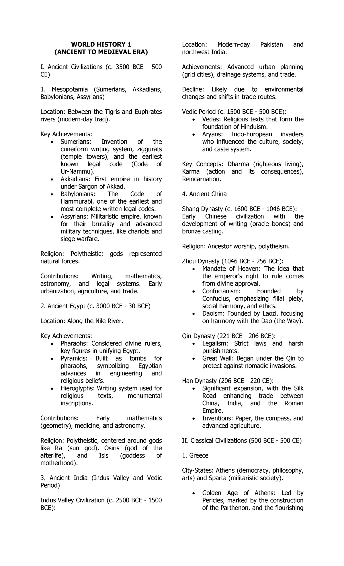 World History 1: Key Civilizations from Ancient to Medieval Era - Studocu