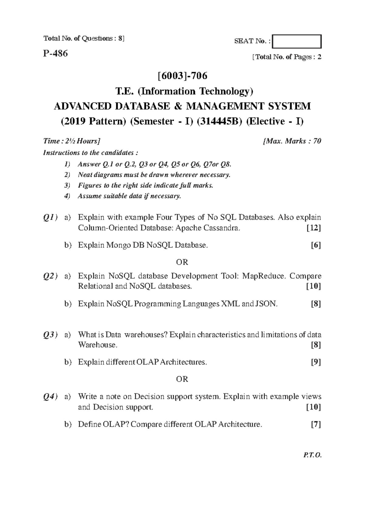 T.E. (IT) Advanced Database Management System Exam Ques - May 2023 ...