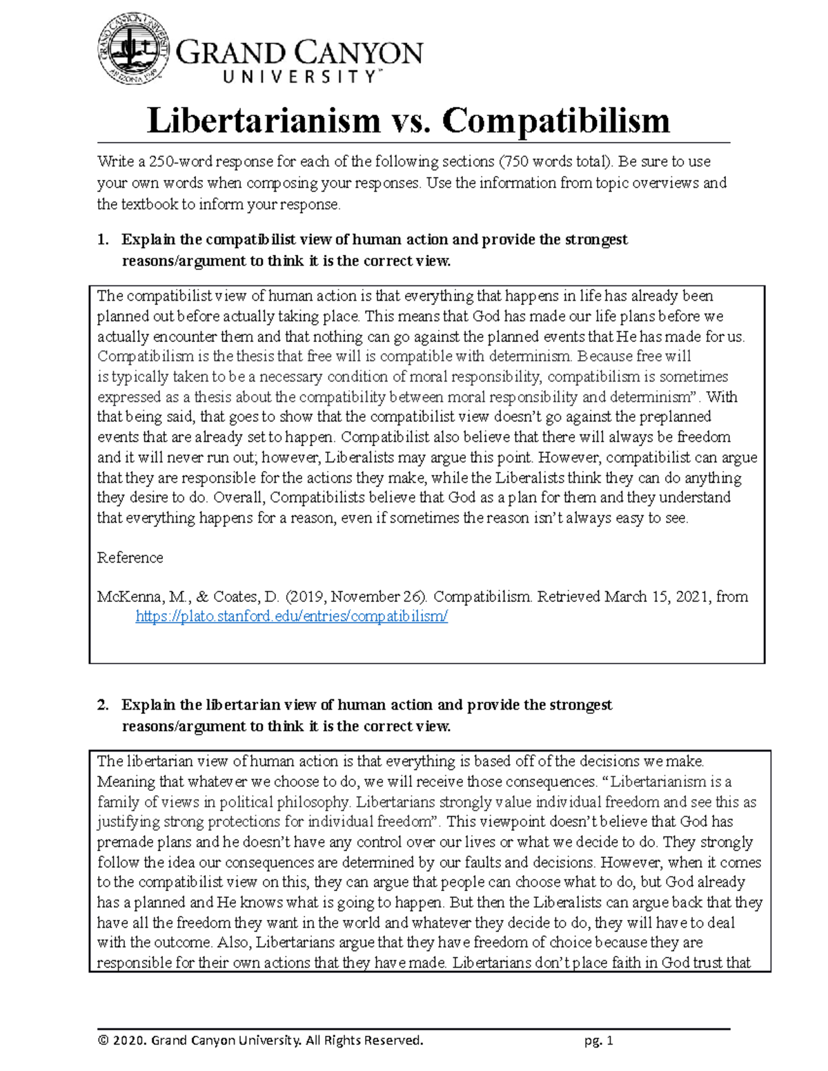 PHI 103 RS T5Libertarianism Compatibilism Worksheet - Libertarianism vs ...