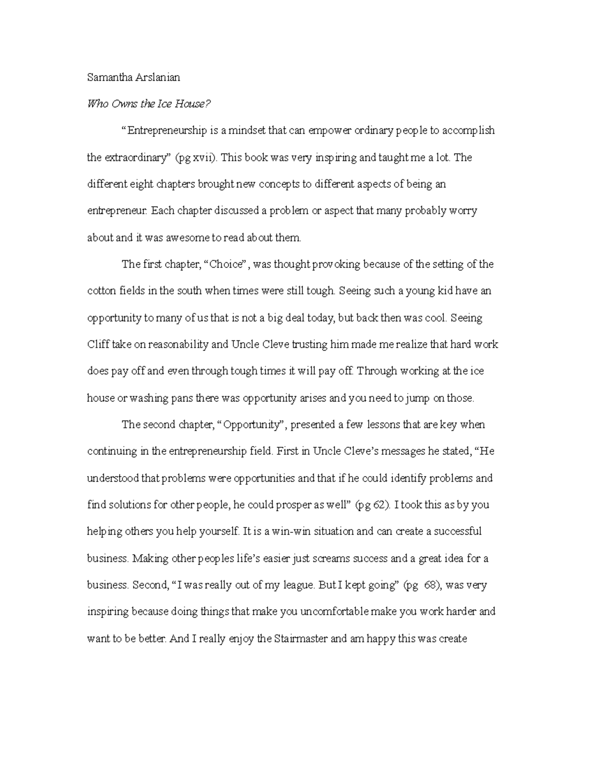 Summary - lecture - Who Owns the Ice House? - Samantha Arslanian Who ...