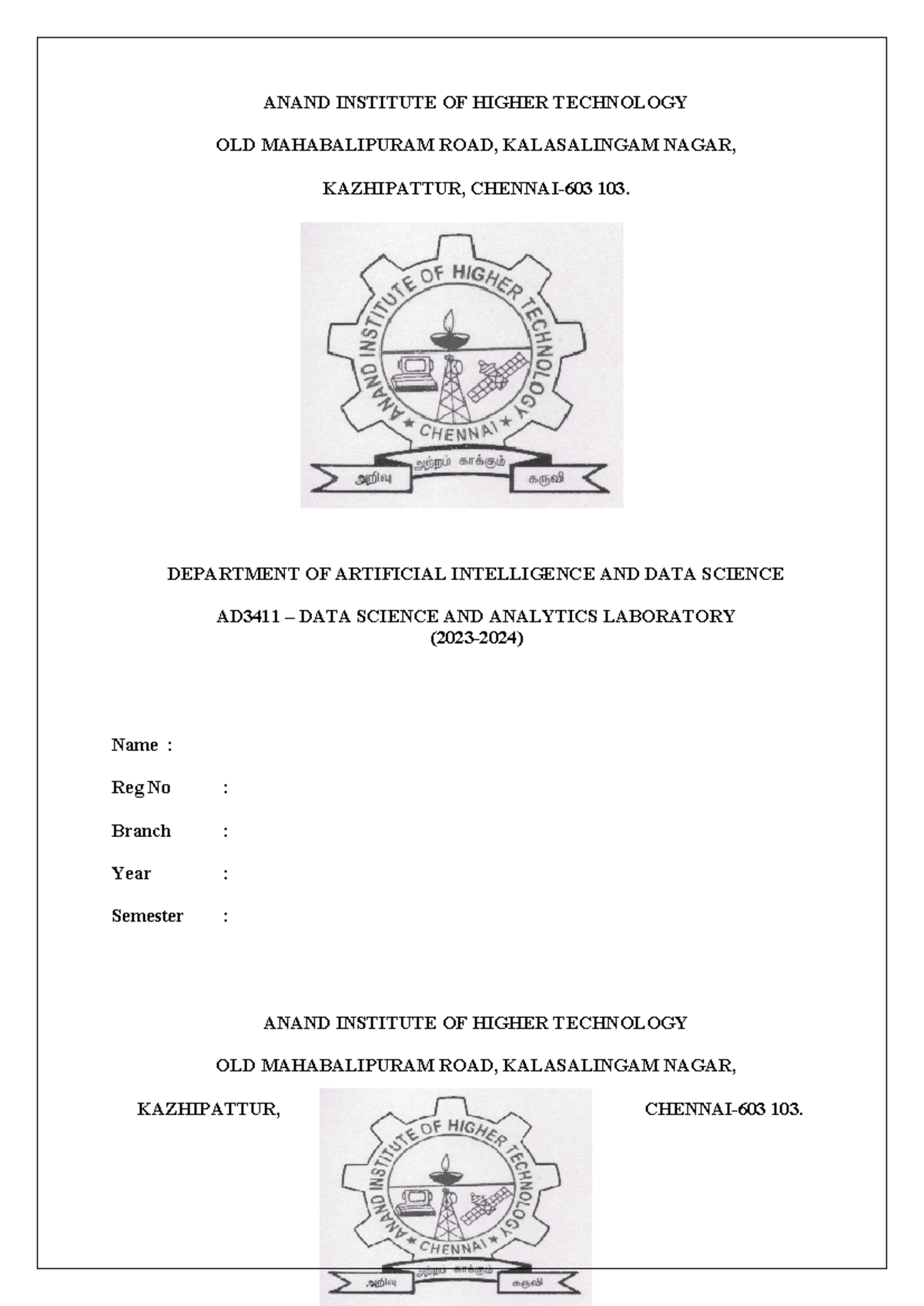 AD3411 Data Science & Analytics Laboratory: Lab Manual 2023-24 - Studocu