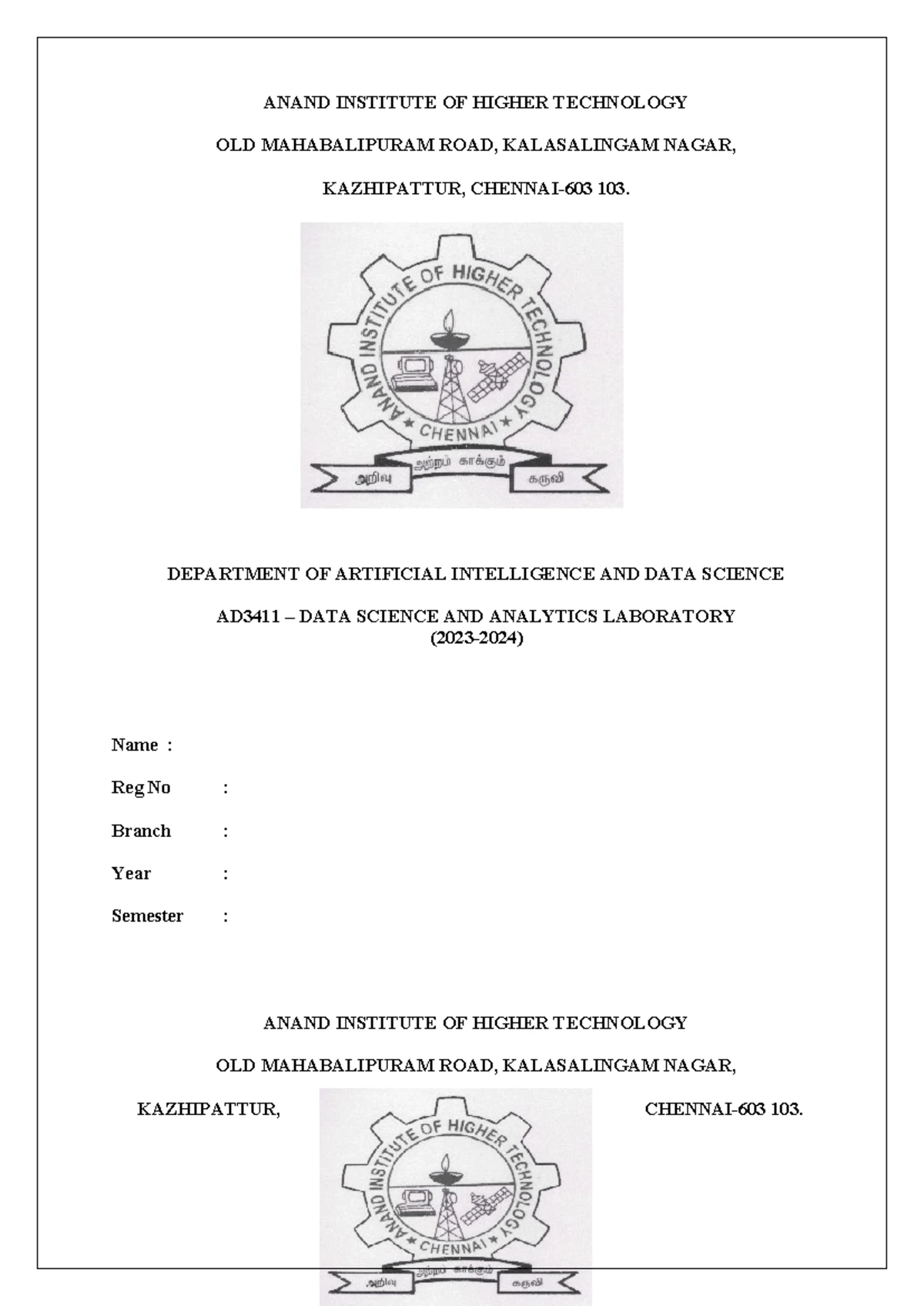 FDSA Lab Manual - Academic Year 2022-2023 (Even Sem) AD3411 DATA SCIENCE AND ANALYTICS ...