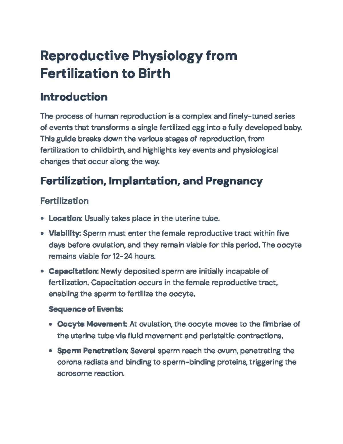 Reproductive Physiology: From Fertilization to Birth Overview ...