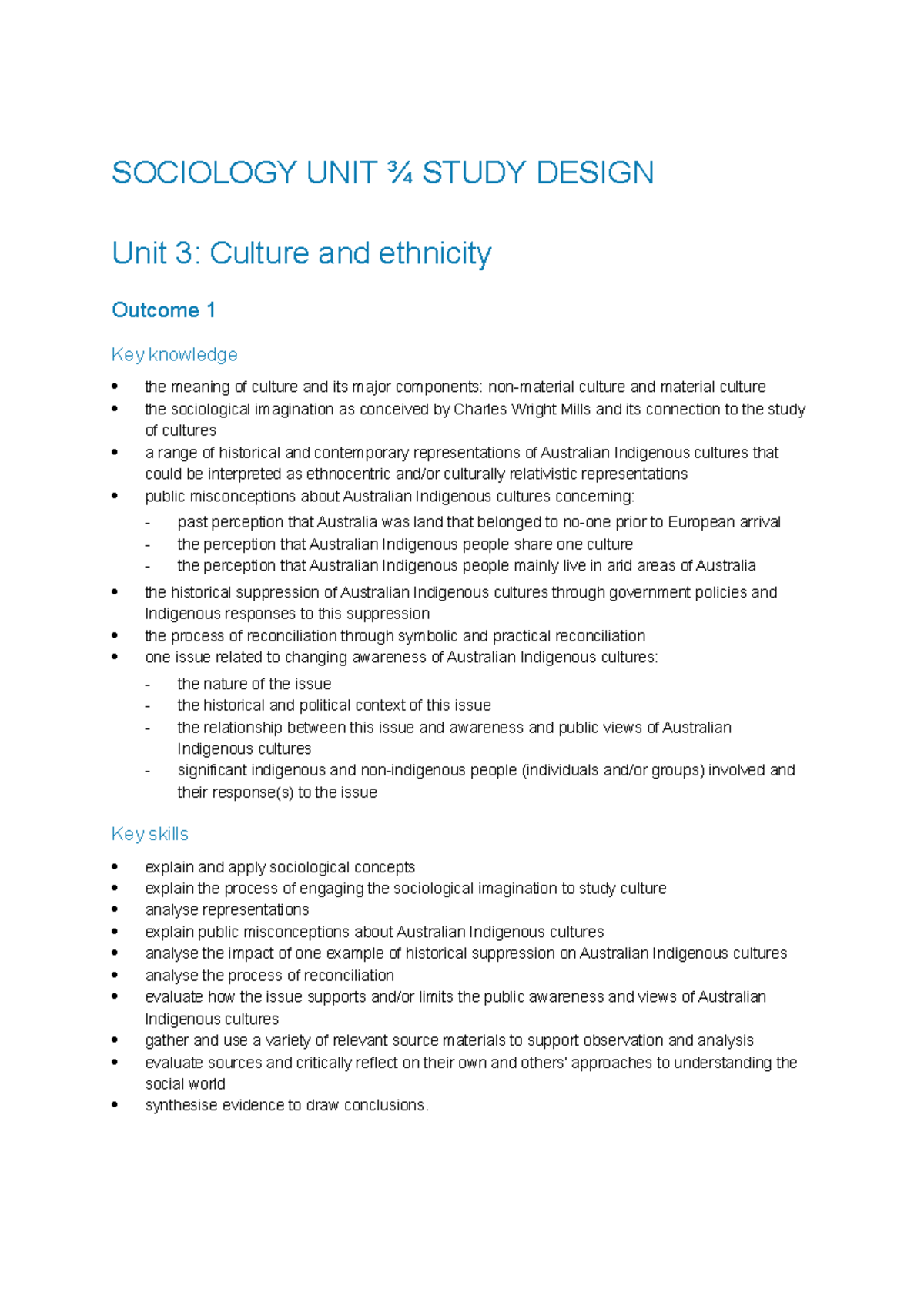 Sociology Unit 3 Study Design: Culture, Ethnicity & Social Movements ...