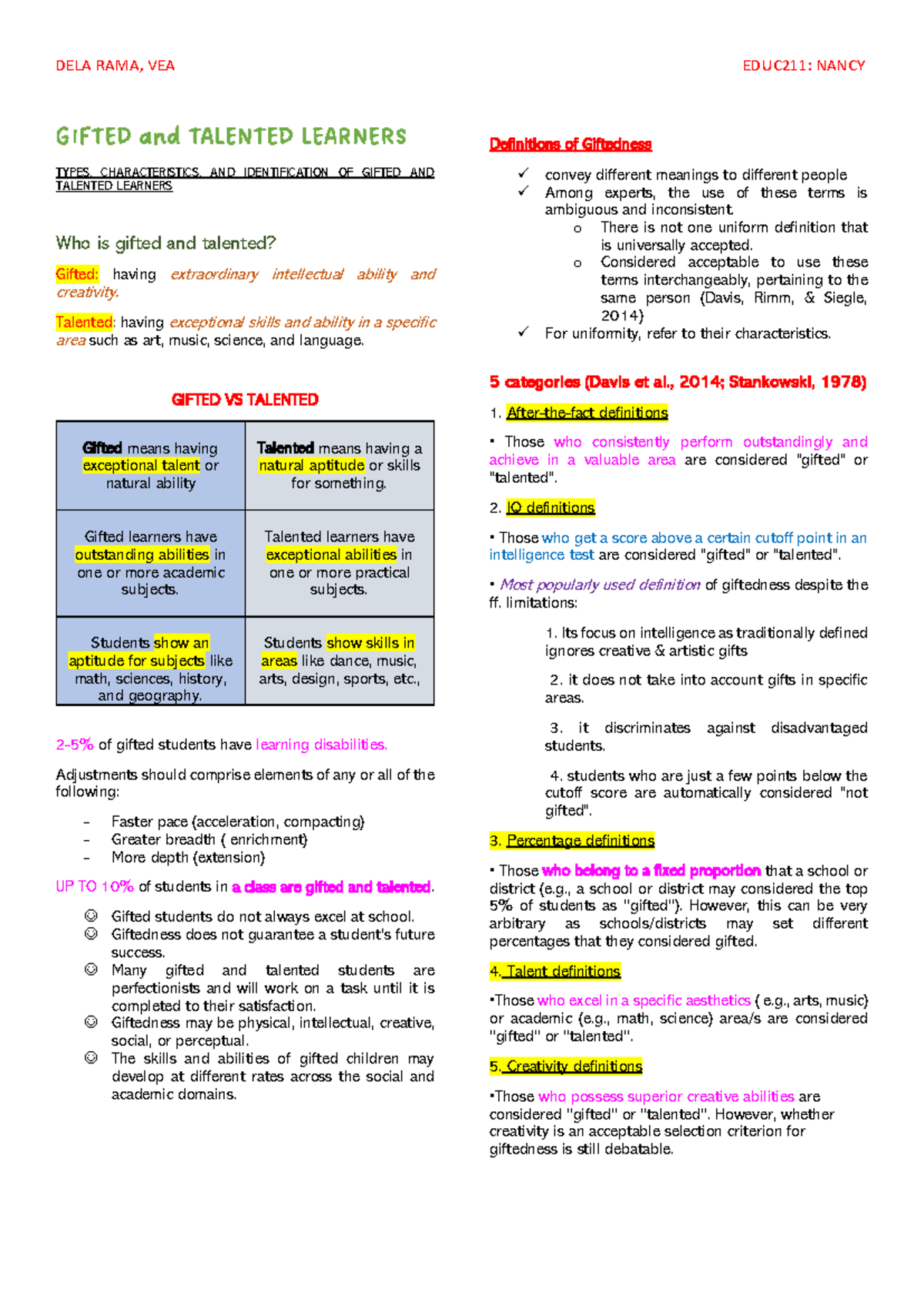 Gifted and Talented Learners: Key Traits and Identification Methods - Studocu