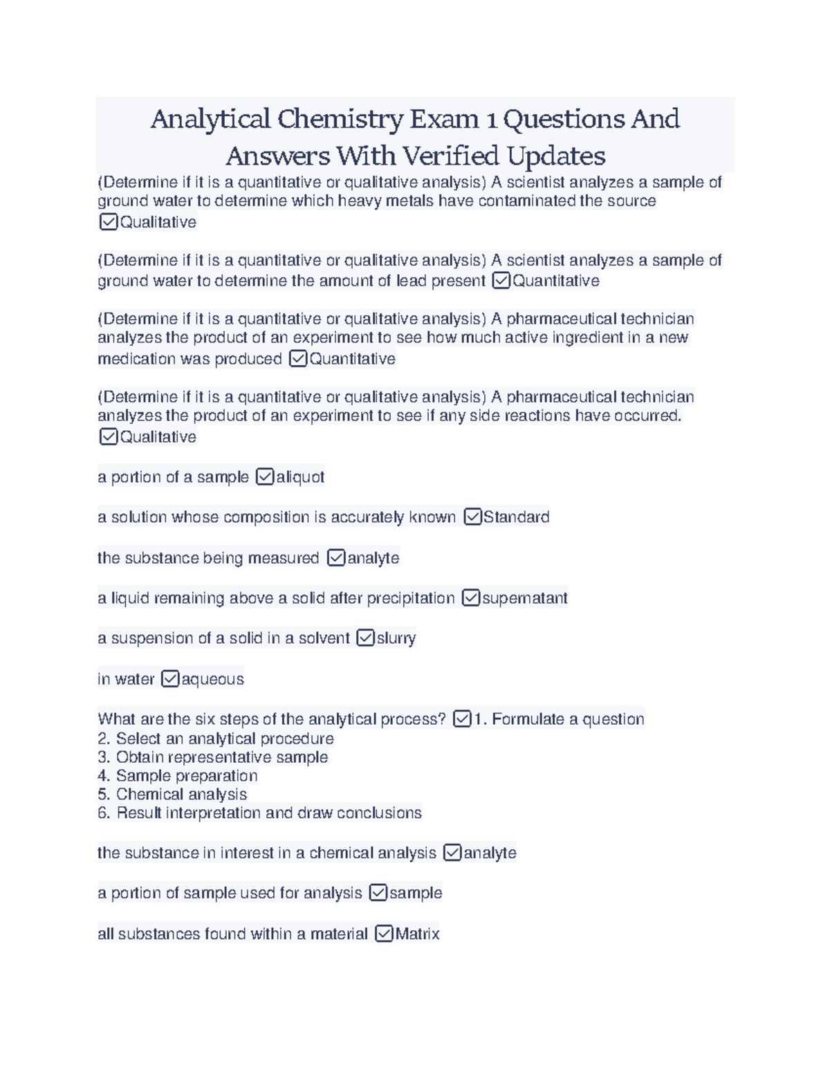Analytical Chemistry Exam 1 Q&A: Key Insights & Updates on Concepts ...