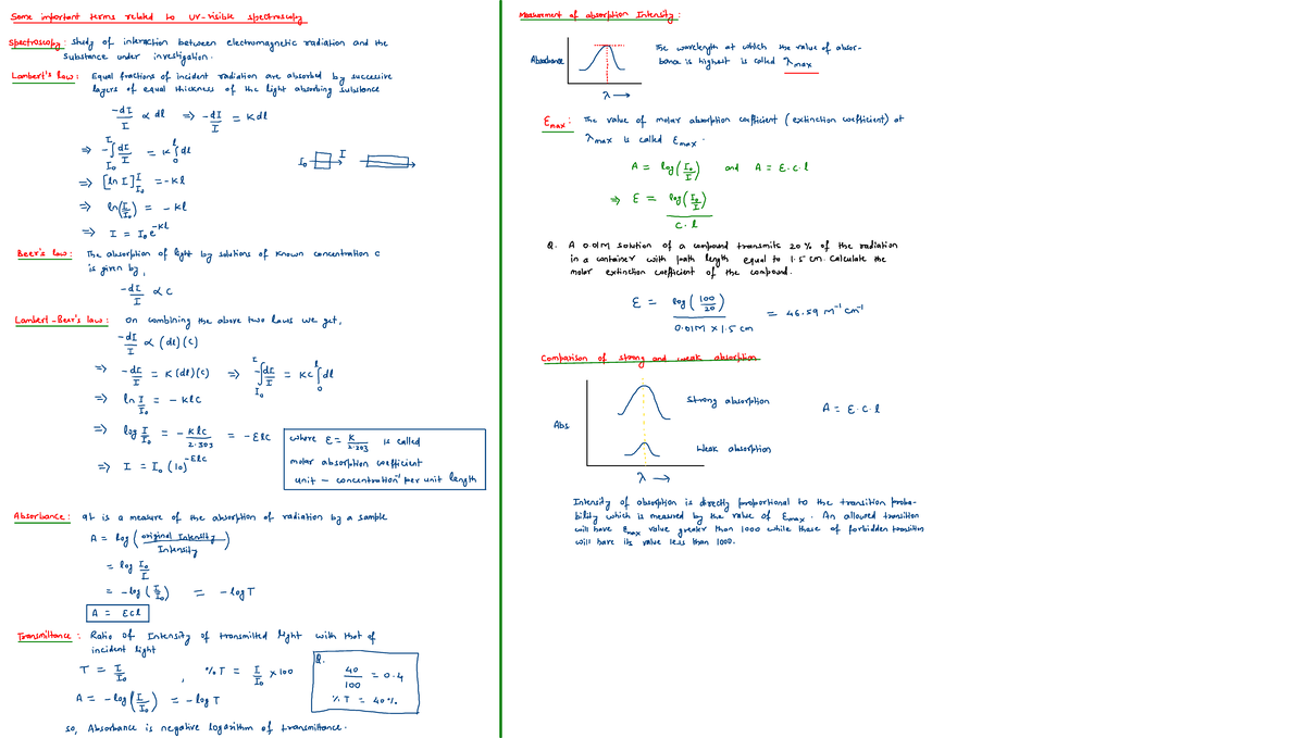 UV-Vis Spectroscopy Lecture 1 Notes: Key Terms & Concepts - Studocu