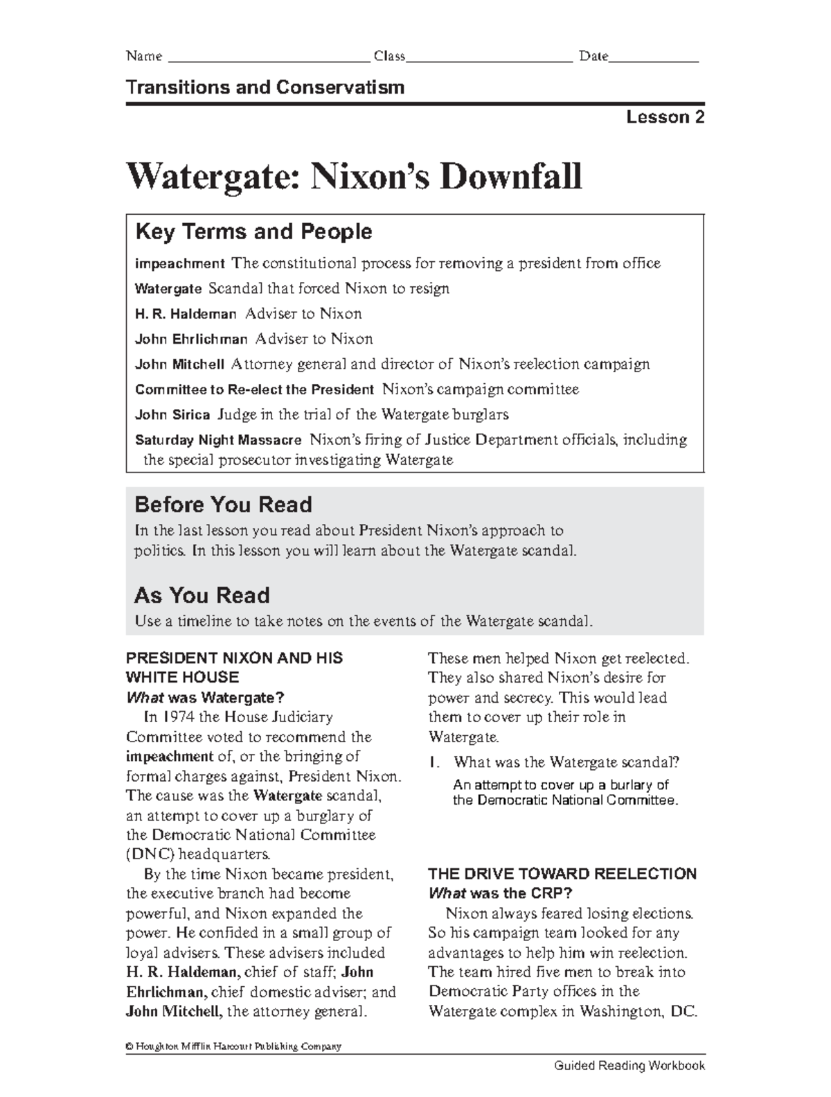 Watergate Scandal: Nixon's Downfall - Lesson 2 GRW Notes - Studocu