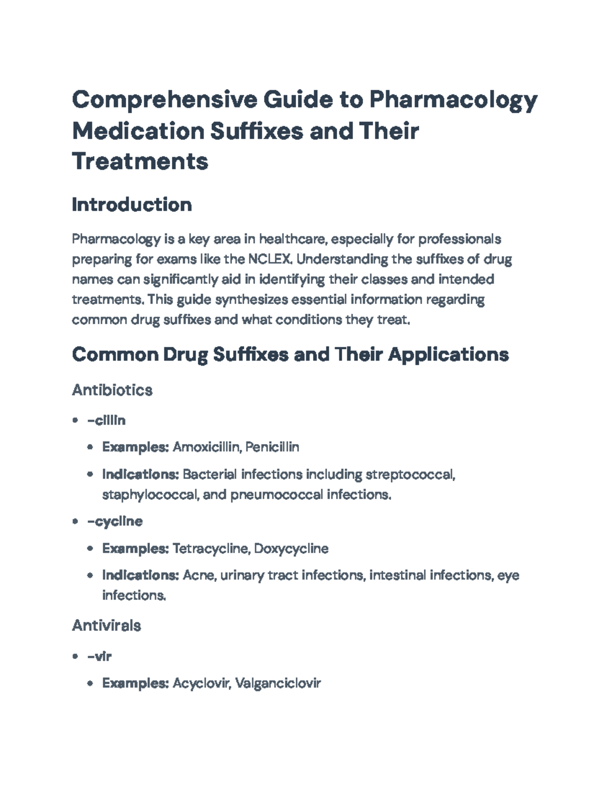 Comprehensive Pharmacology Guide: Drug Suffixes & Their Uses - Studocu