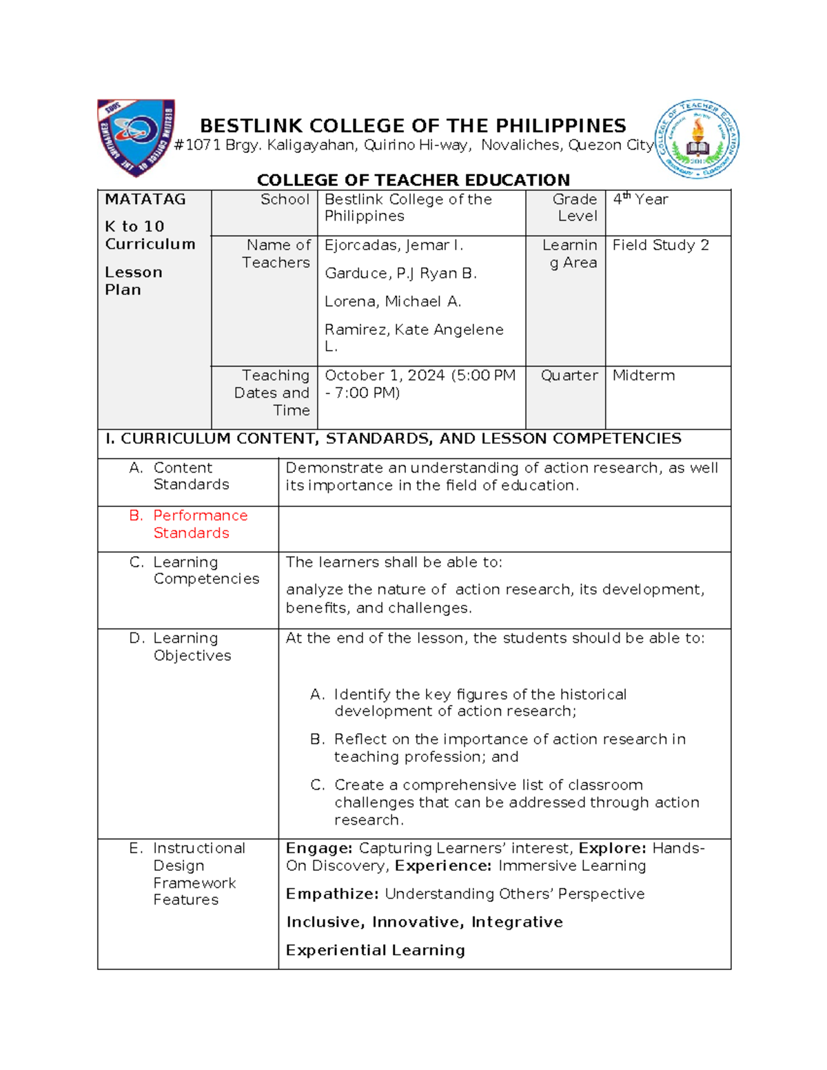 Lesson PLAN NI IPOY - BESTLINK COLLEGE OF THE PHILIPPINES #1071 Brgy ...