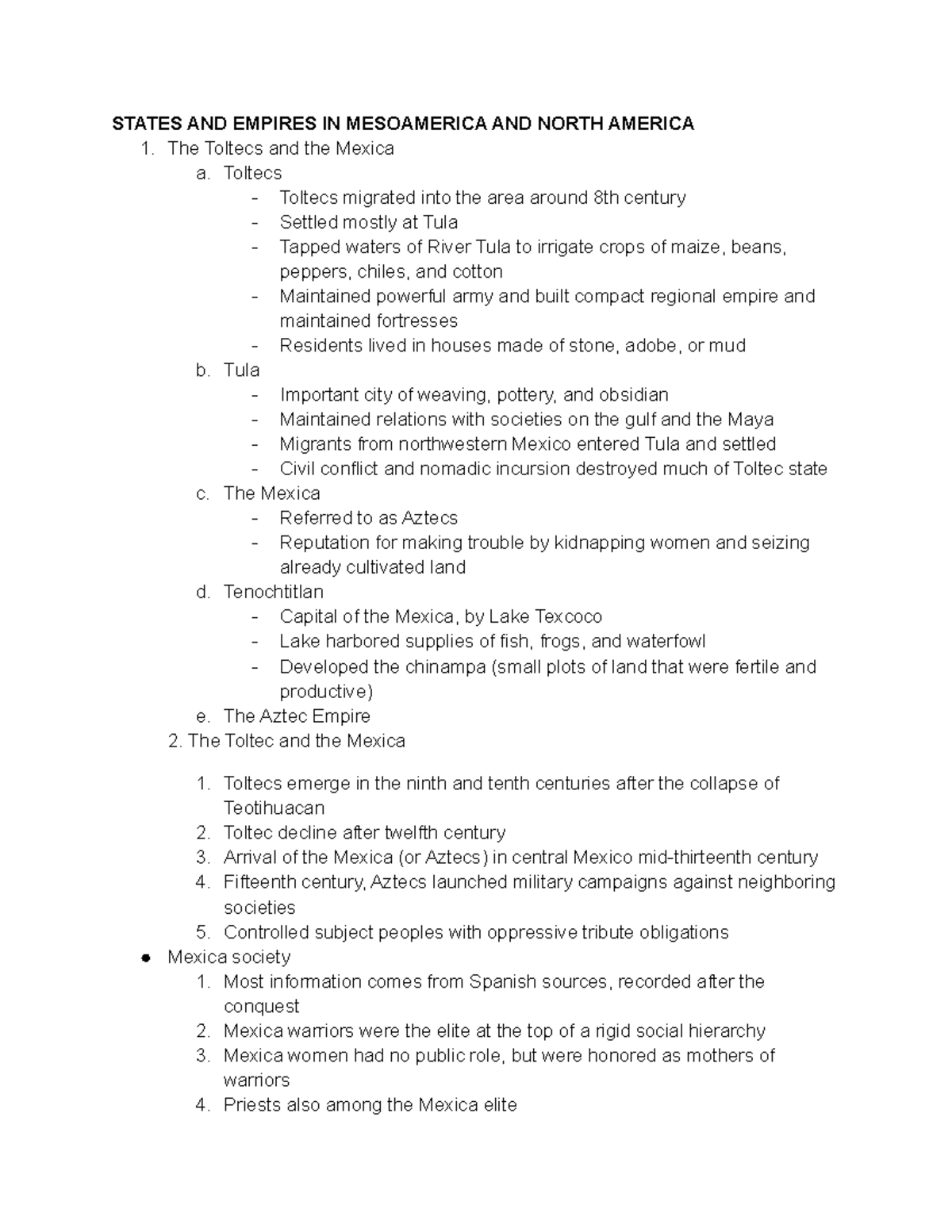 Chapter 20 notes - STATES AND EMPIRES IN MESOAMERICA AND NORTH AMERICA ...