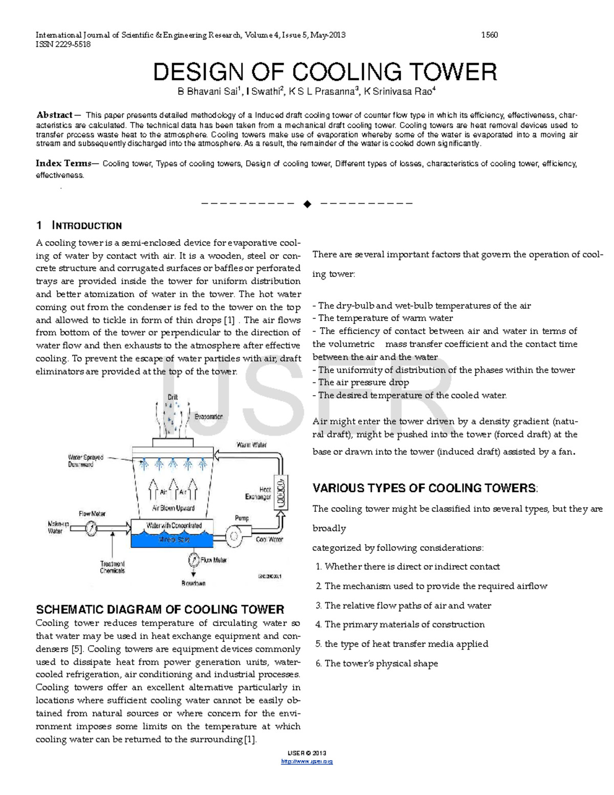 Design of Induced Draft Cooling Tower - IJSER Volume 4, Issue 5 - Studocu