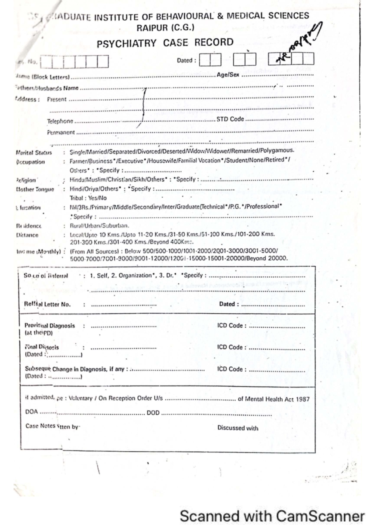 Psychiatry Case Record - Graduate Institute of Behavioural Medical ...