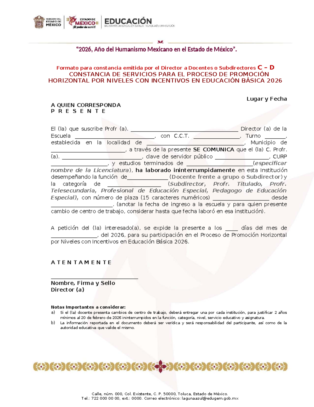 Constancia de Servicios para Docentes PH 2026 - Studocu