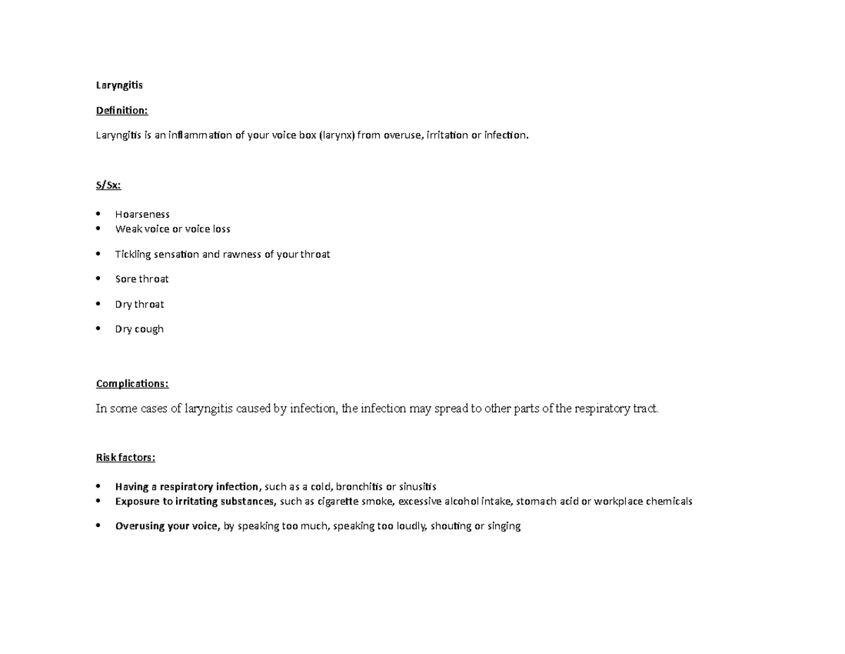Nursing Laryngitis - Comprehensive Case Study Insights - Studocu