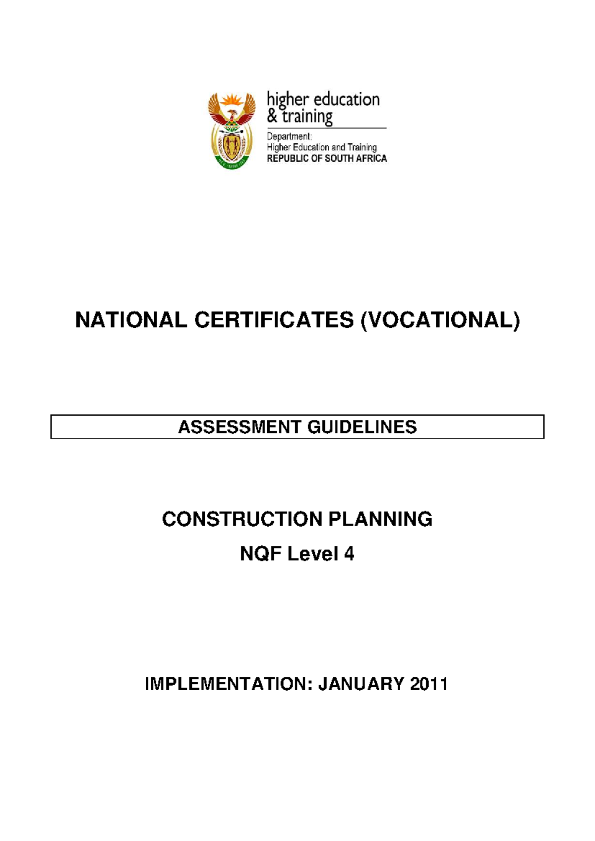 Assessment Guidelines for Construction Planning NQF Level 4 (Jan 2011 ...