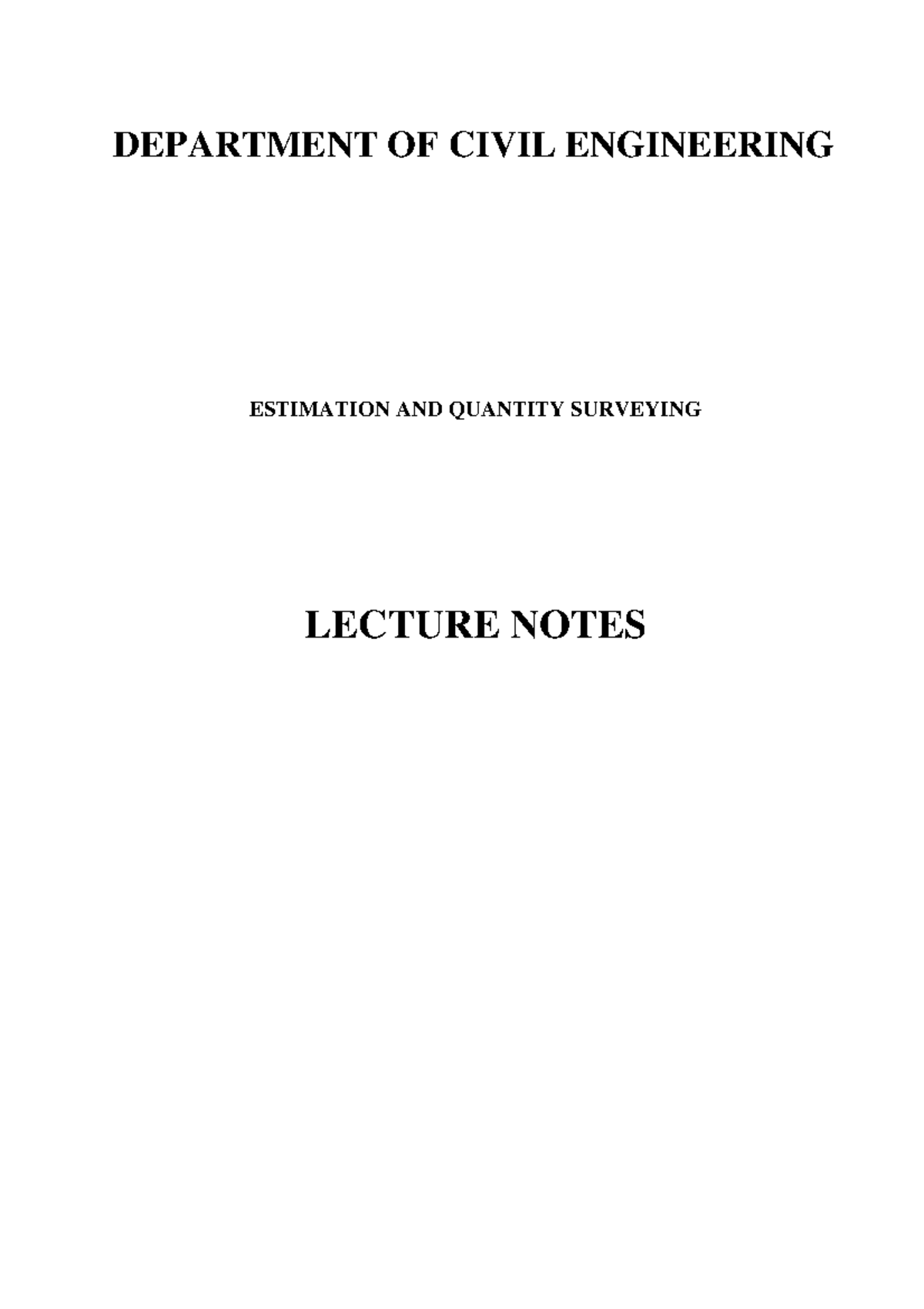 CE 101: Estimation & Quantity Surveying Lecture Notes - Unit I - Studocu
