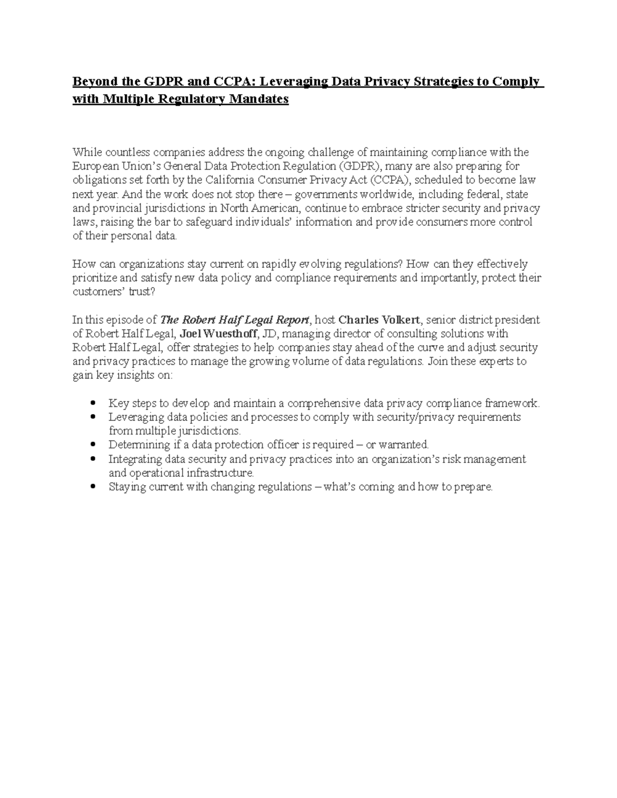 DAT 250 Module (1) Beyond the GDPR and CCPA - Beyond the GDPR and CCPA ...