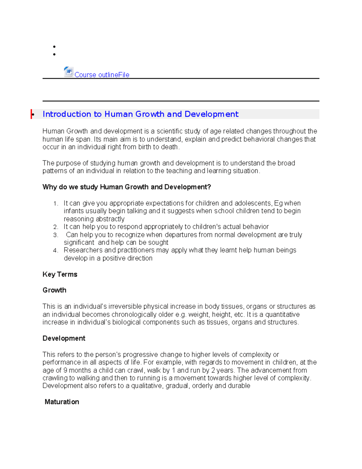 Course Outline: Introduction to Human Growth and Development (HGD 101 ...