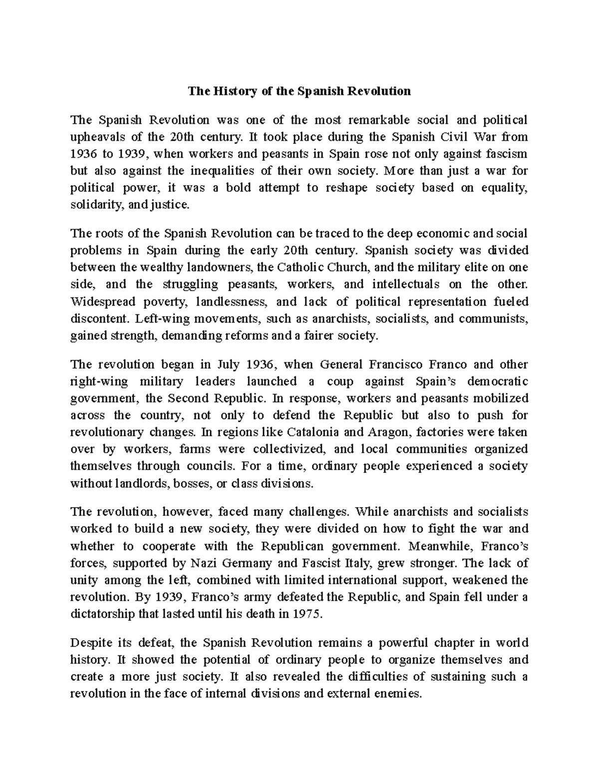 Spanish Revolution Overview: Key Events and Impacts - Studocu