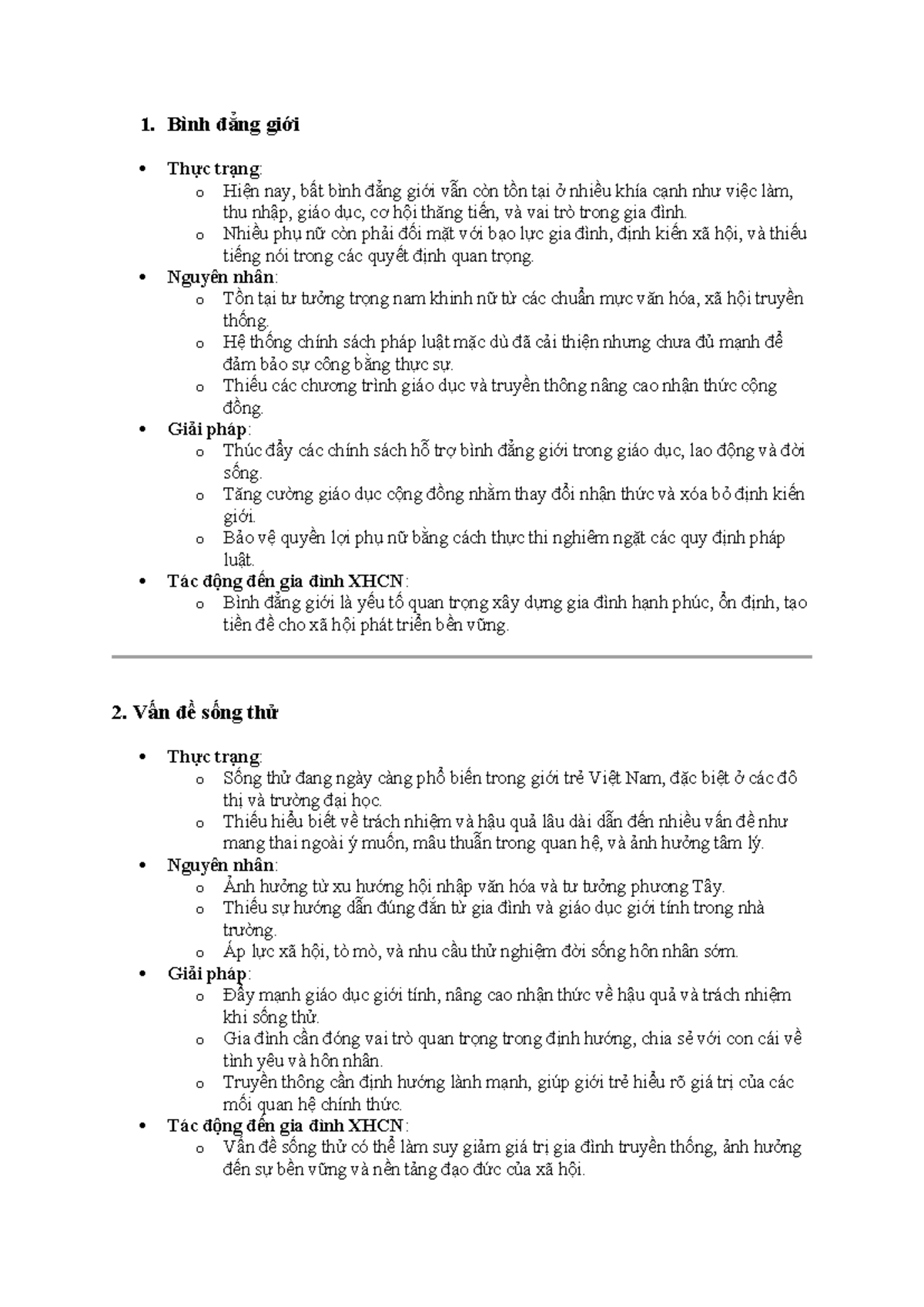 Bình đẳng giới và Vấn đề sống thử - KMKL Lecture Notes - Studocu