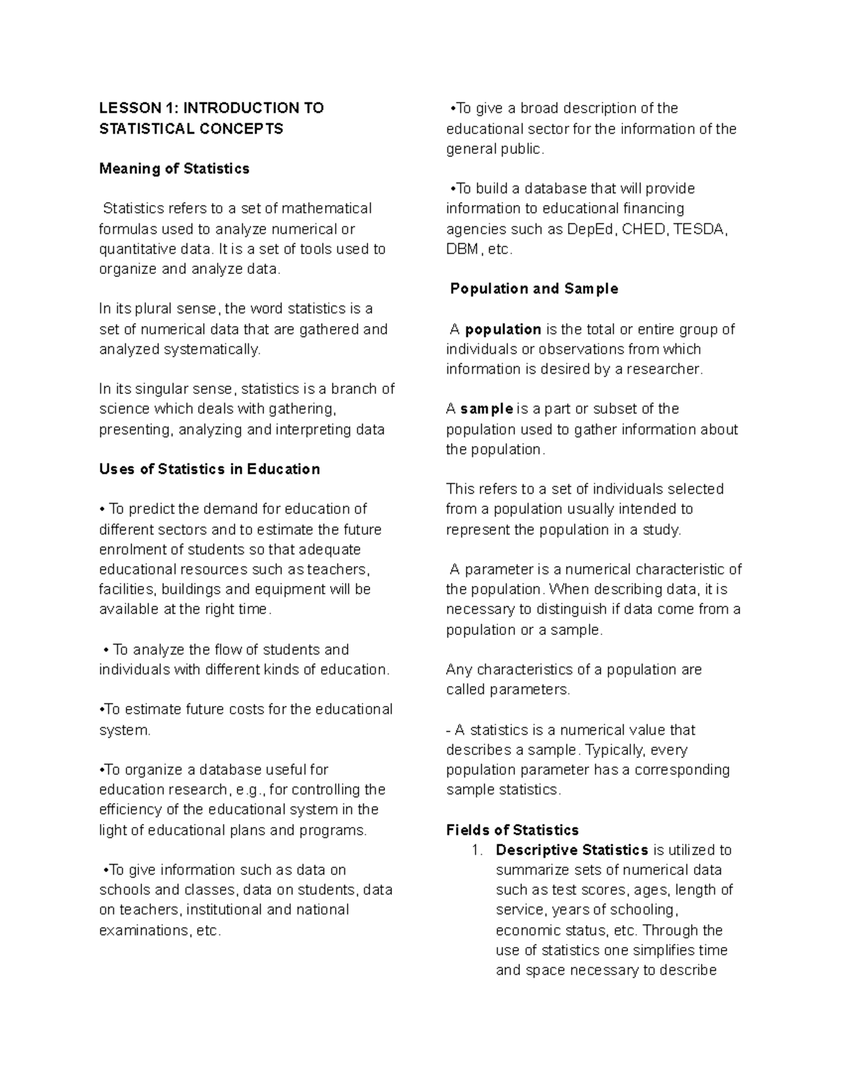 DATA-Analytics- Lesson 1: Intro to Statistical Concepts & Sampling - Studocu