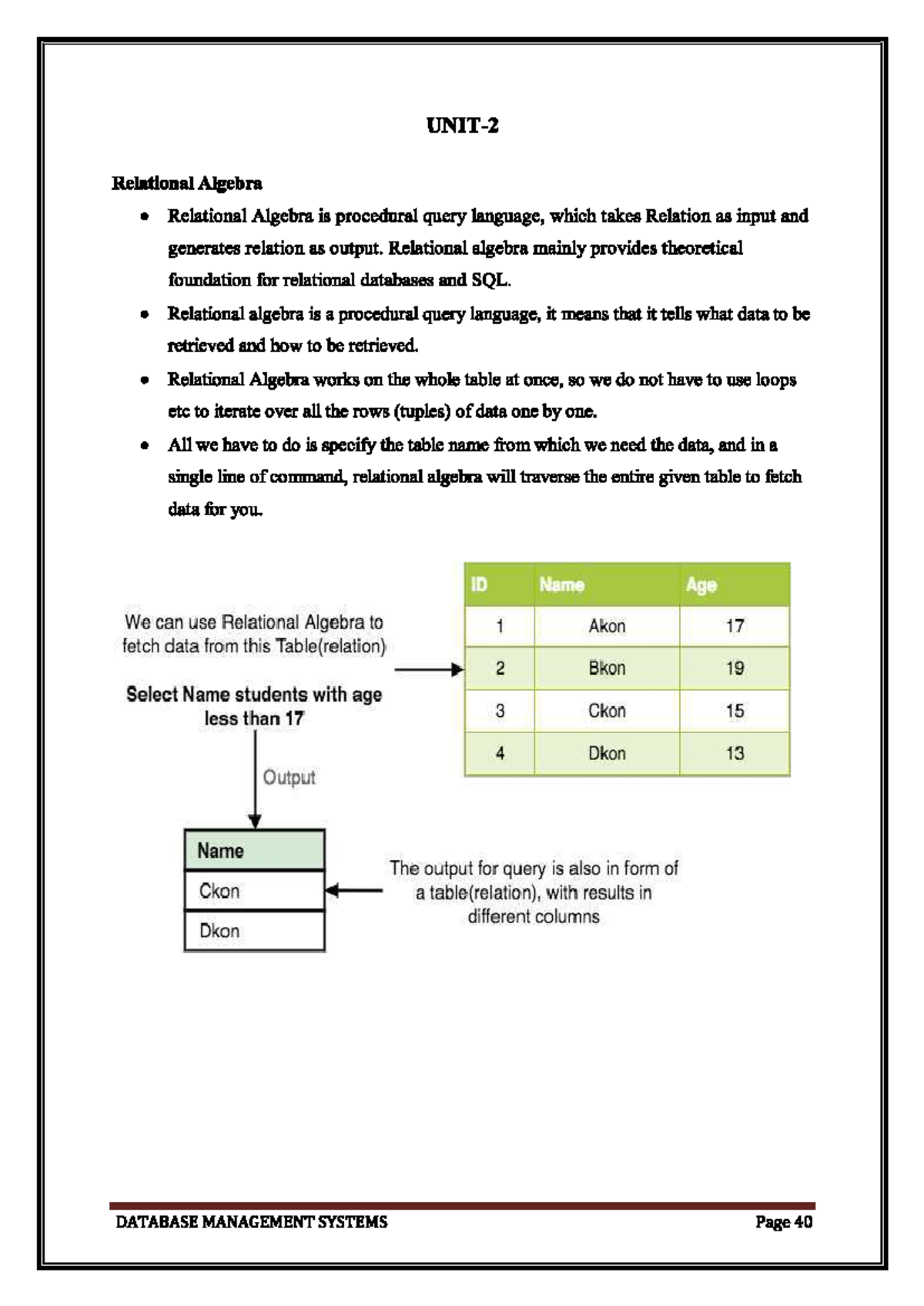 Unit 2 Notes: Relational Algebra in DBMS (DBMS 101) - Studocu