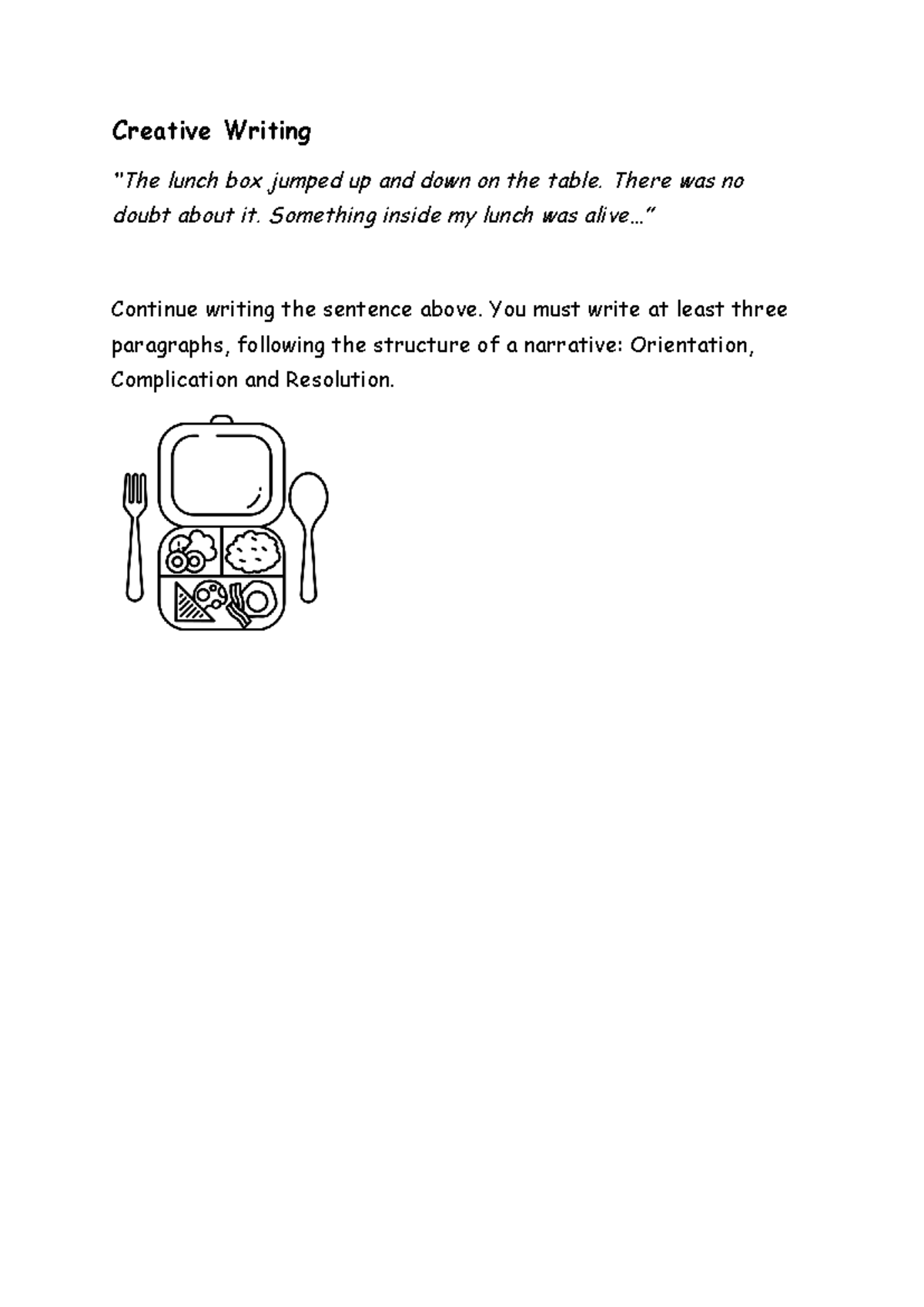 Lunch Box - Creative Writing “The lunch box jumped up and down on the ...