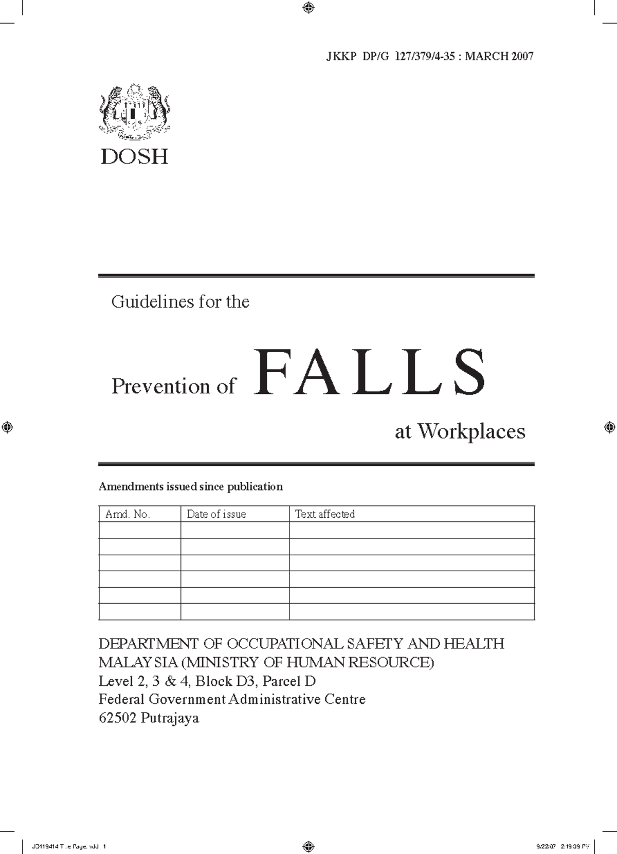 Garispanduan 2007 - File from dosh - Guidelines for the Prevention of ...