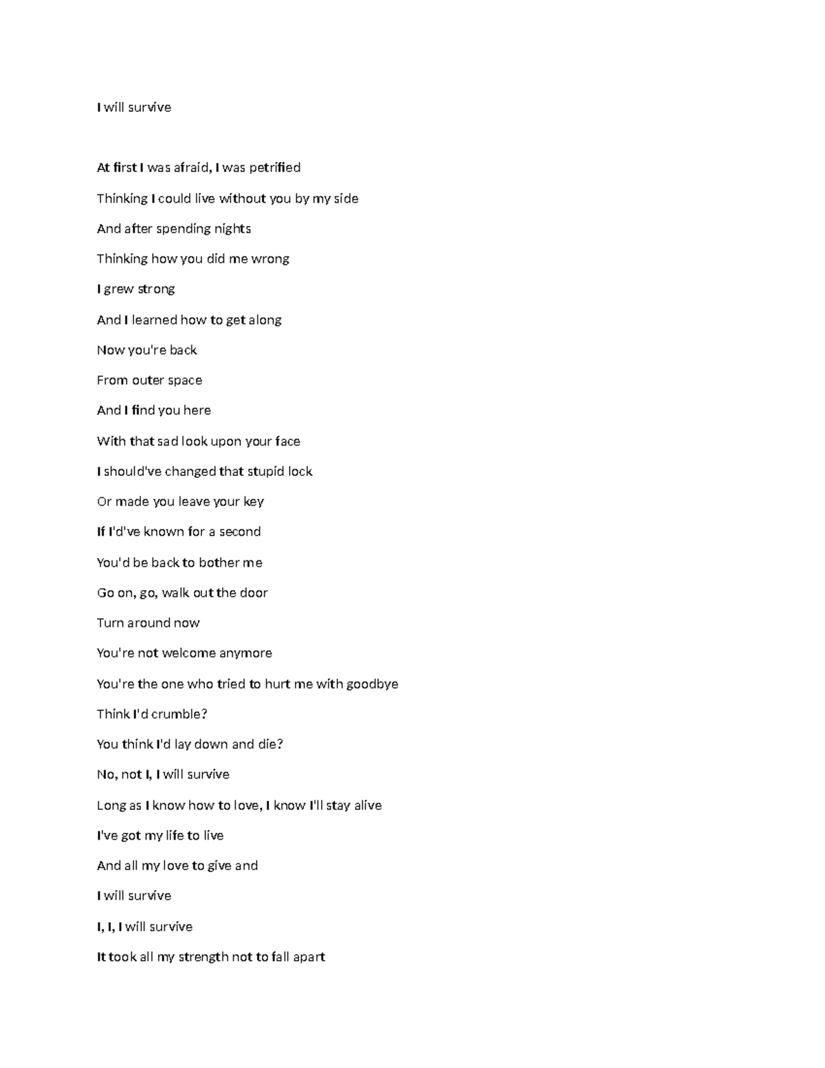 I will survive - project - I will survive At first I was afraid, I was ...