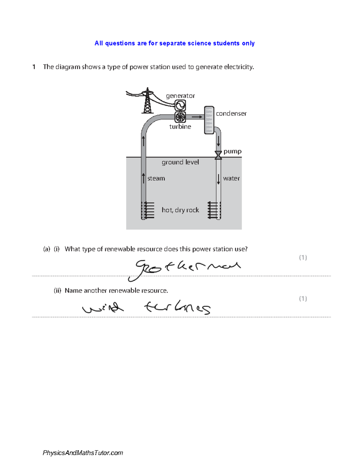 Energy Resources and Electricity Generation QP (Separate Science) - Studocu